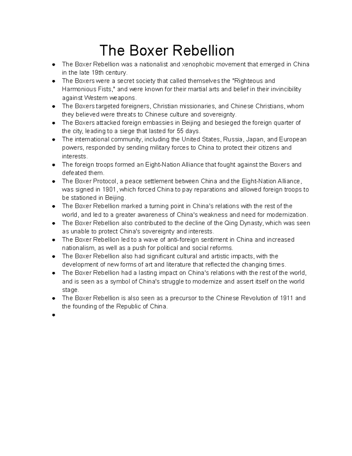 The Boxer Rebellion - The Boxers were a secret society that called ...