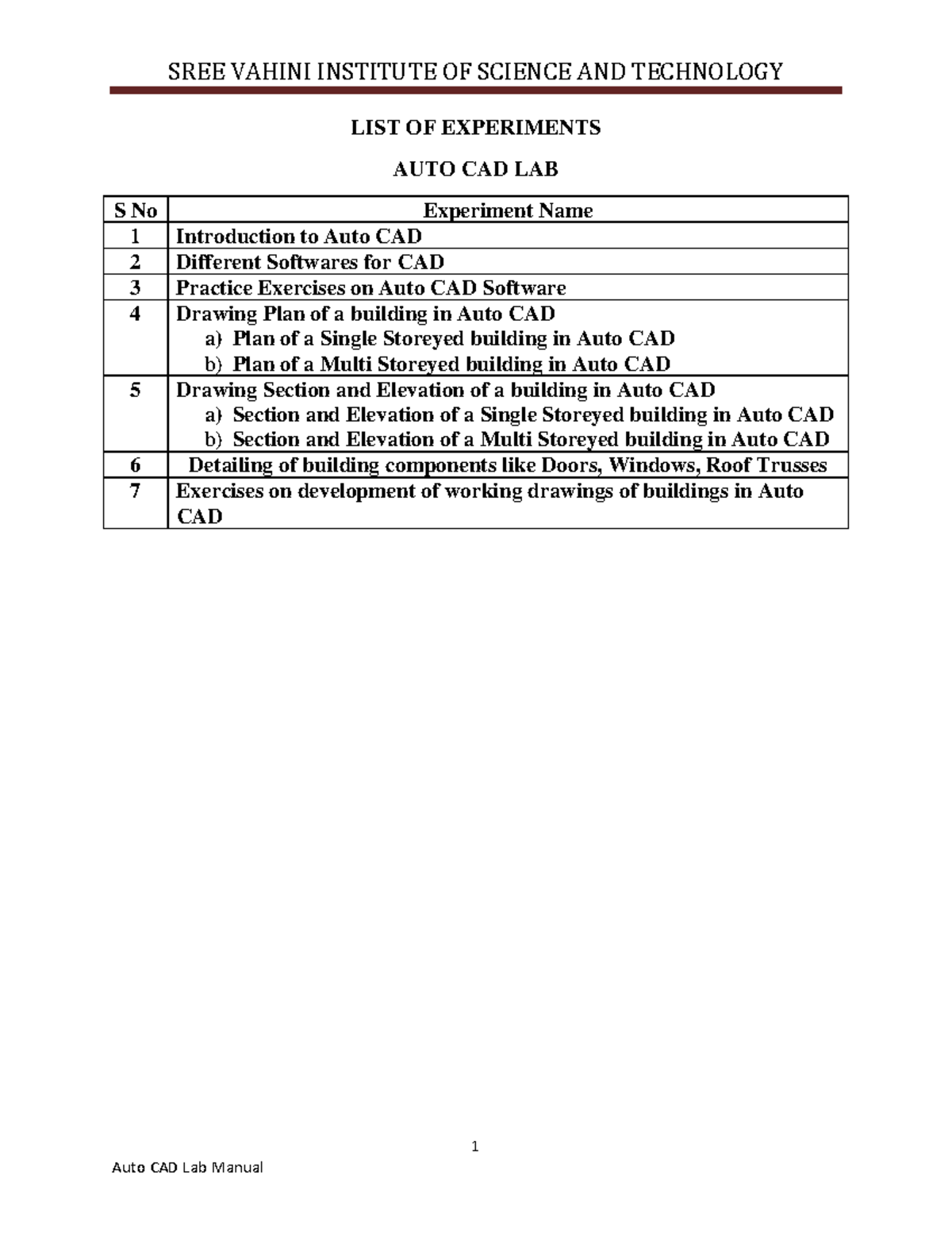 Auto-cad - we are looking for cad 1 lab report - 1 LIST OF EXPERIMENTS ...