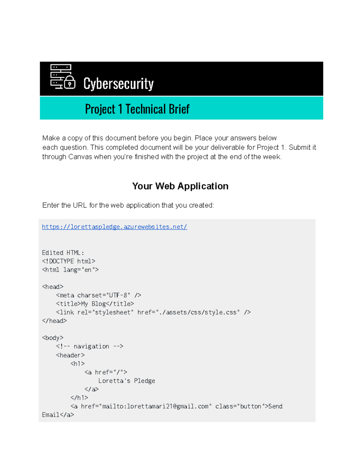 Project 1 Technical Brief - Cybersecurity Project 1 Technical Brief ...
