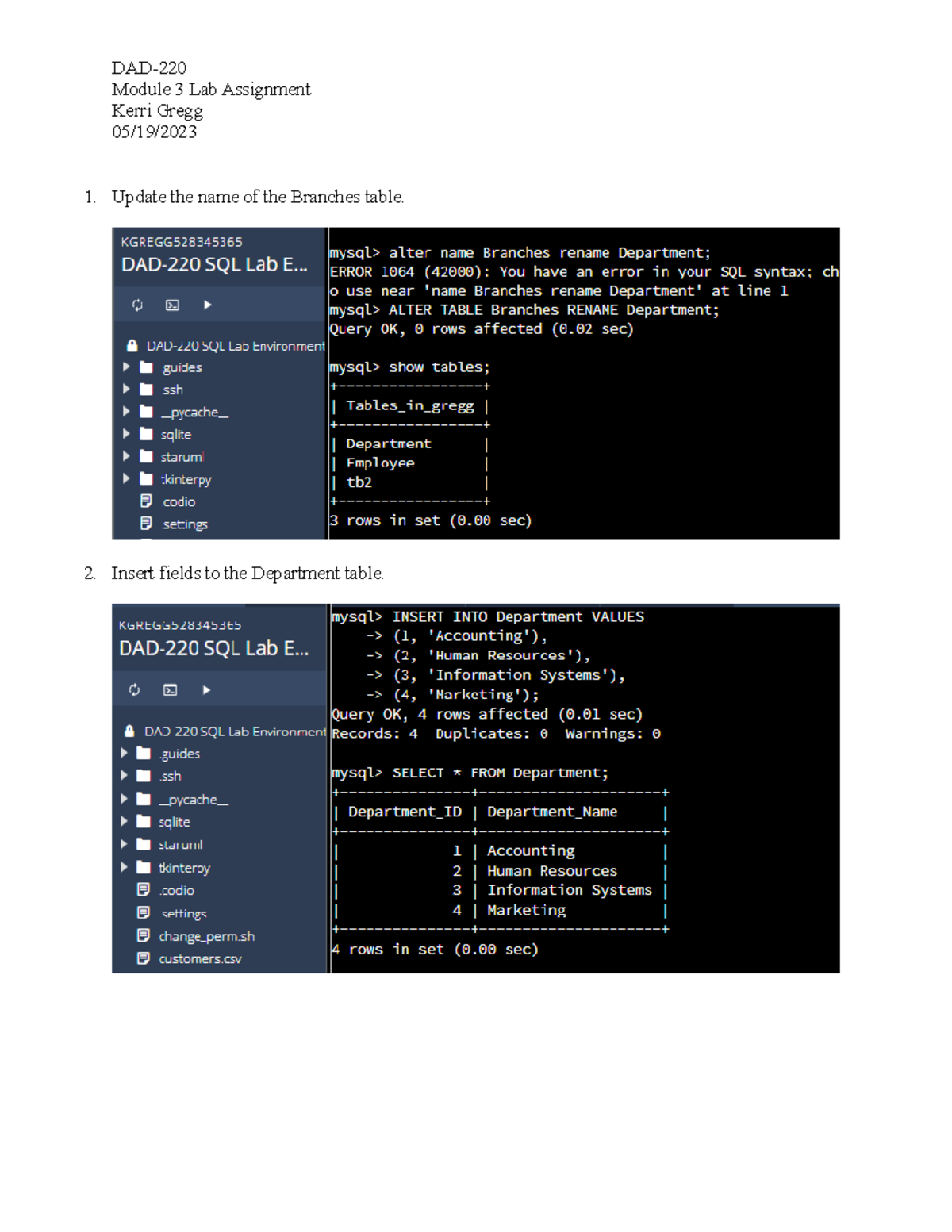 3-3 Lab: Table Joins - Module 3 Lab Assignment Kerri Gregg 05/19 ...