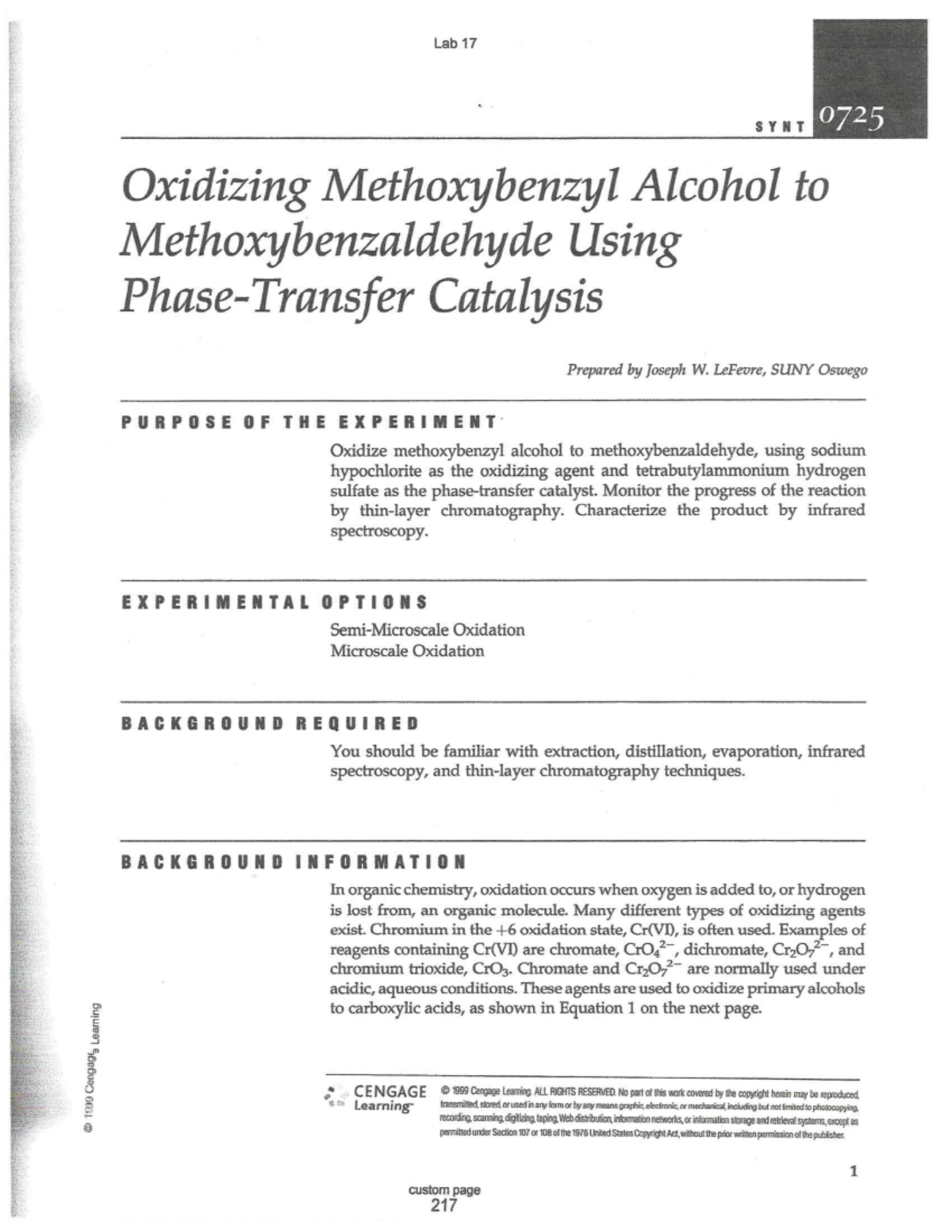 Oxidizing Methoxybenzyl Alcohol Student - Studocu