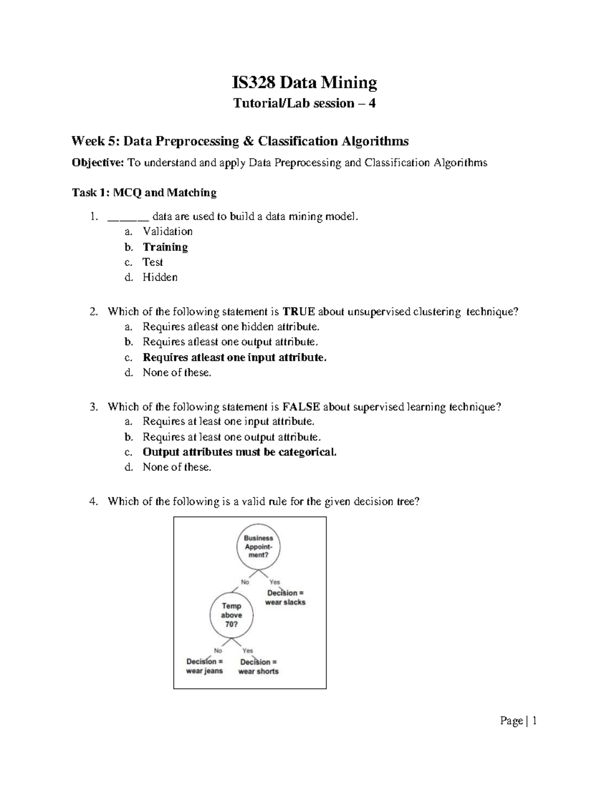 IS328 Data Mining-Tutorial Lab Session 4 Solution - IS328 Data Mining Tutorial/Lab session – 4 ...