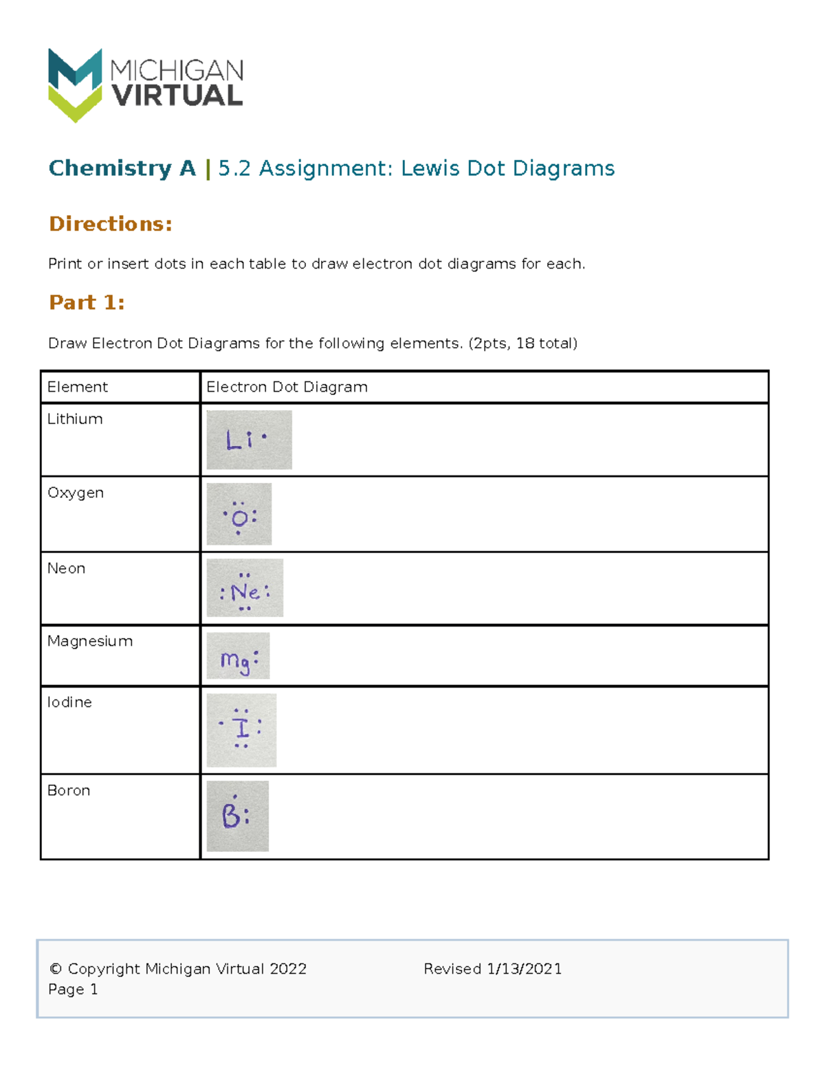 Chemistry A 5.2 Assignment Lewis Dot Diagrams Finished - Chemistry A ...