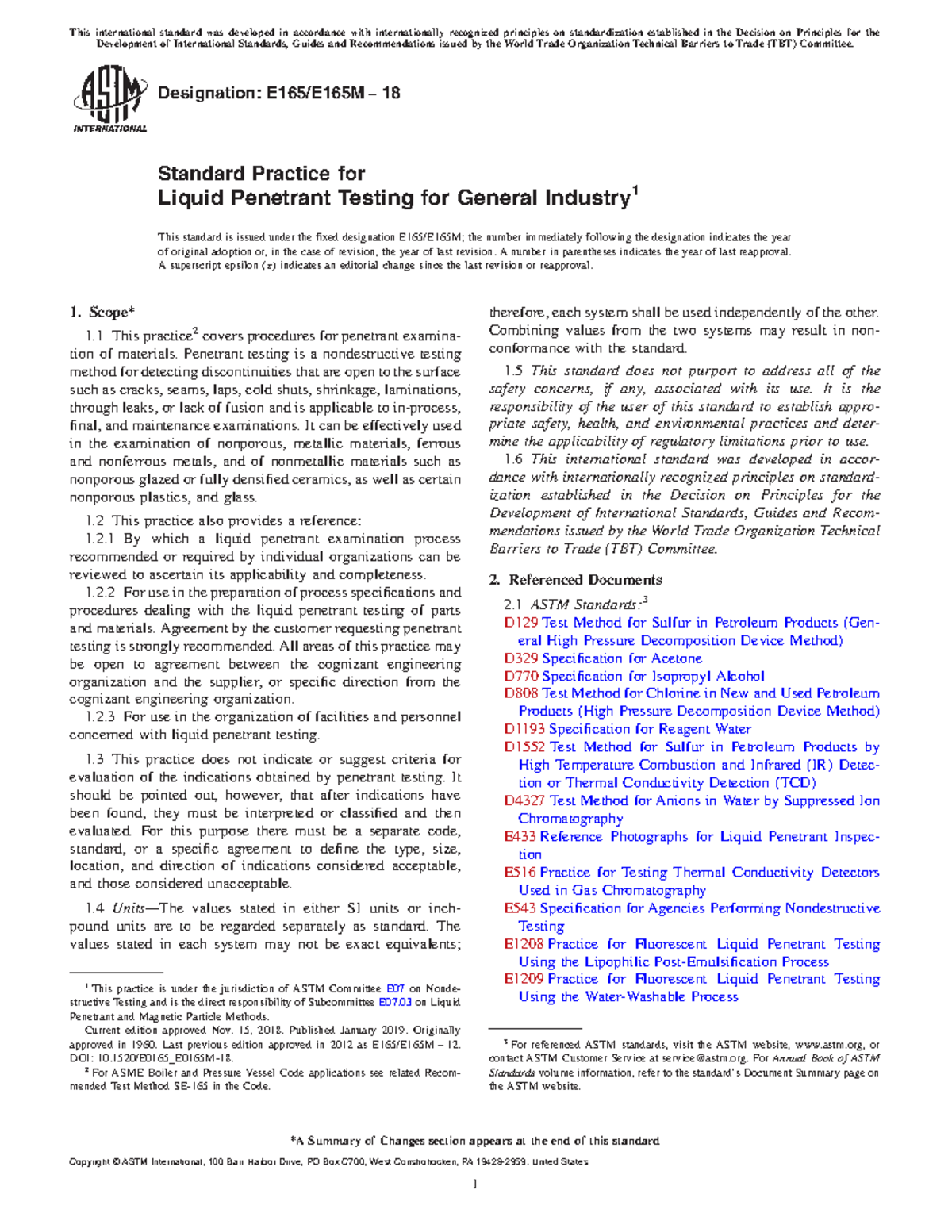 ASTM E162 2018 Líquidos penetrantes - Designation: E165/E165M − 18 ...
