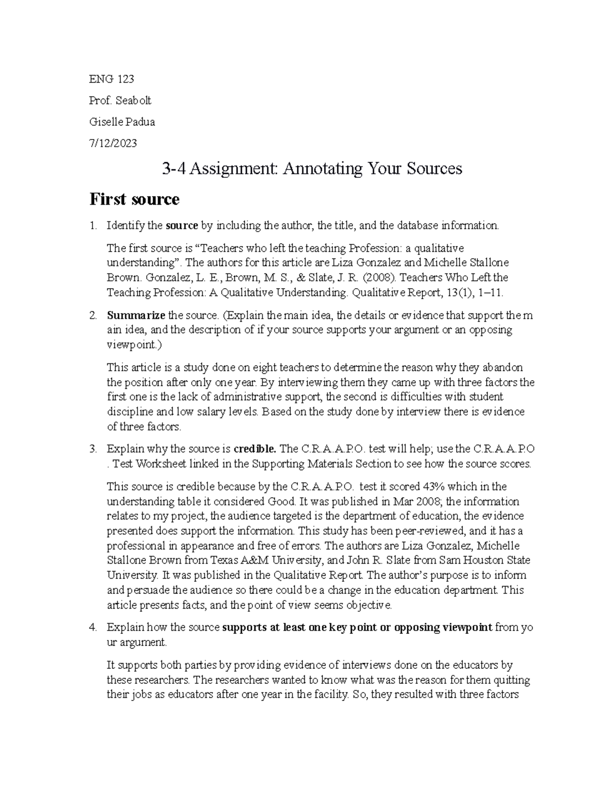 ENG 123 module 3 - informative - ENG 123 Prof. Seabolt Giselle Padua 7/12/ 3-4 Assignment: - Studocu