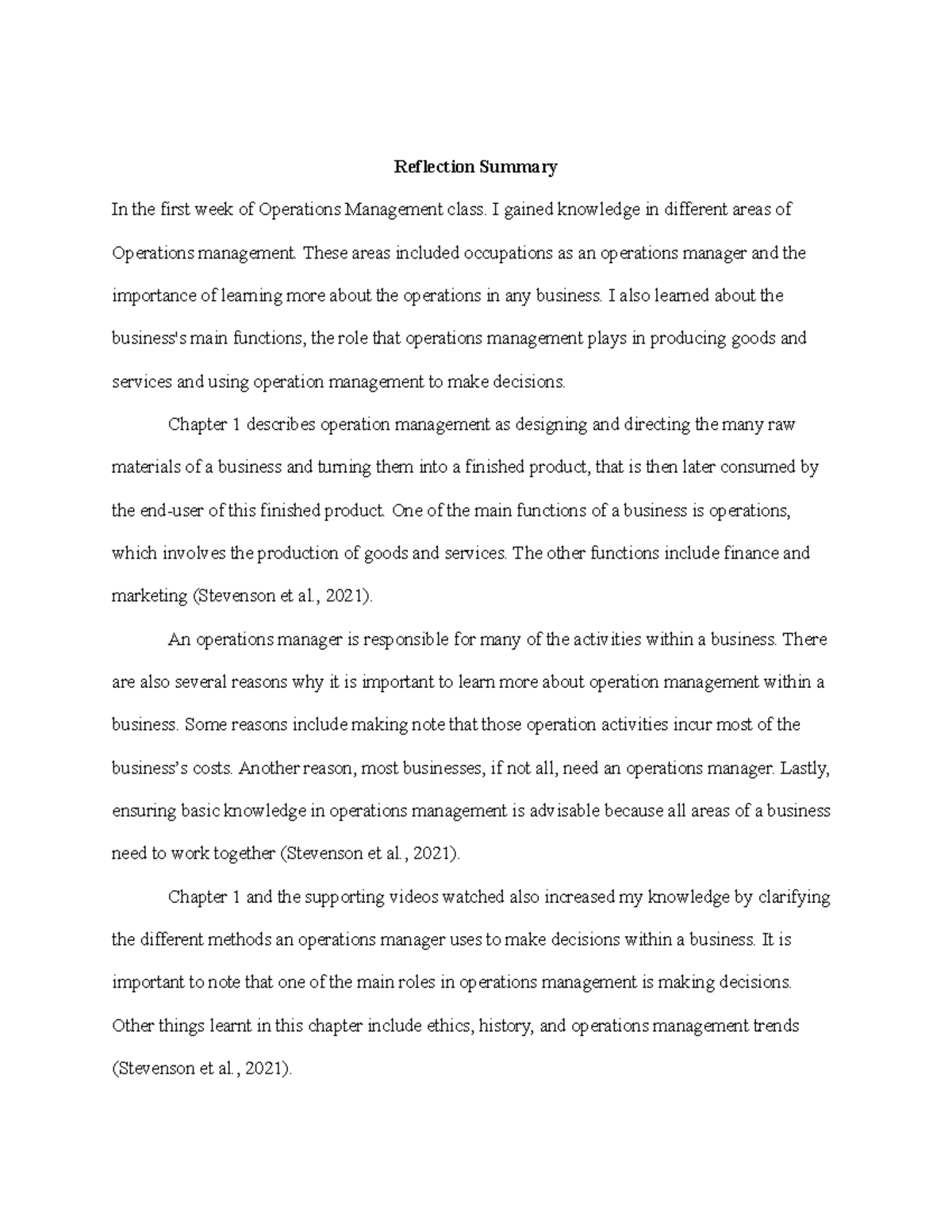 Week1 Reflection Summary - Reflection Summary In the first week of ...