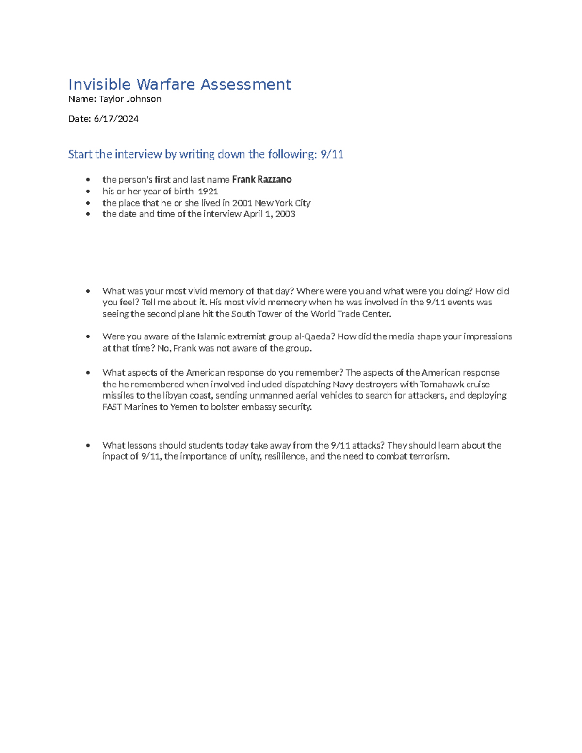 Invisible warfare wh yourname 2 - Invisible Warfare Assessment Name ...