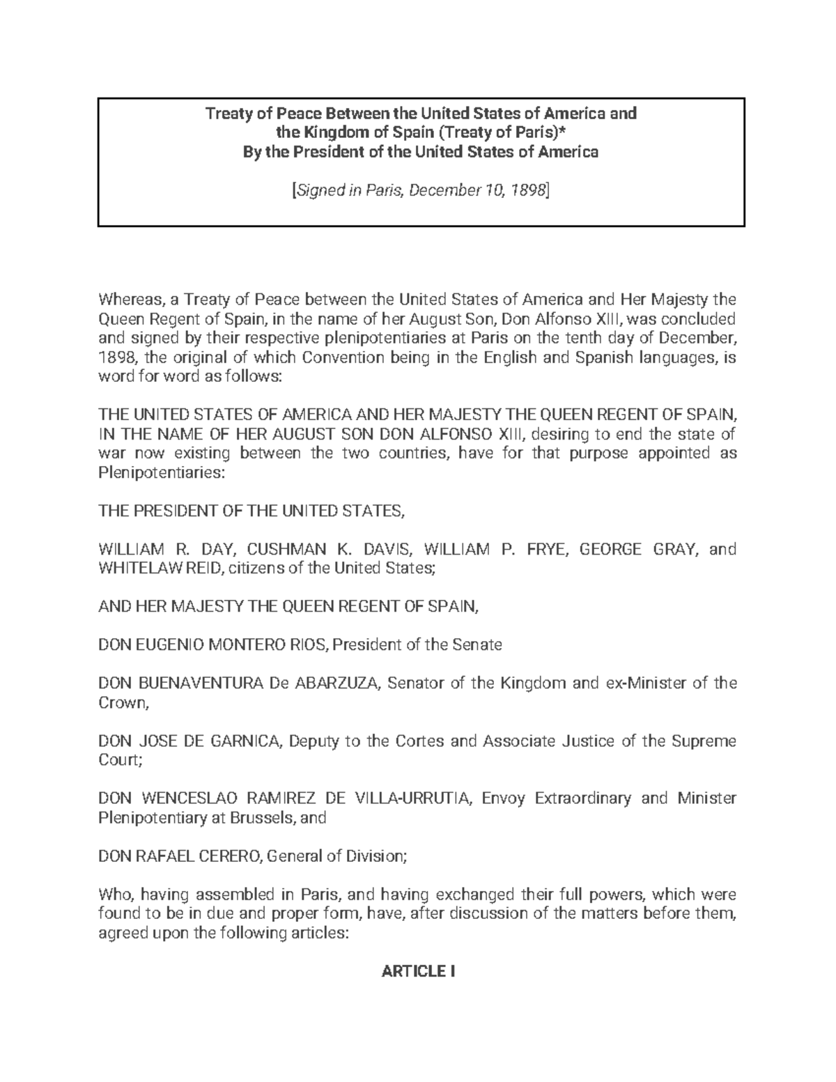 RIPH Treaty OF Paris - basa lang - Whereas, a Treaty of Peace between ...