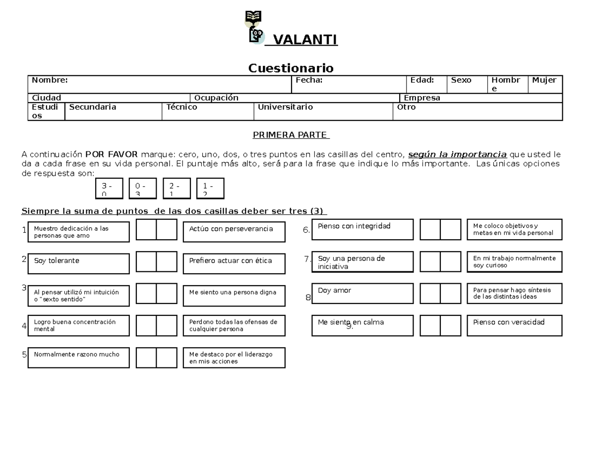 Valanti - Cuestionario - Muestro dedicación a las personas que amo ...