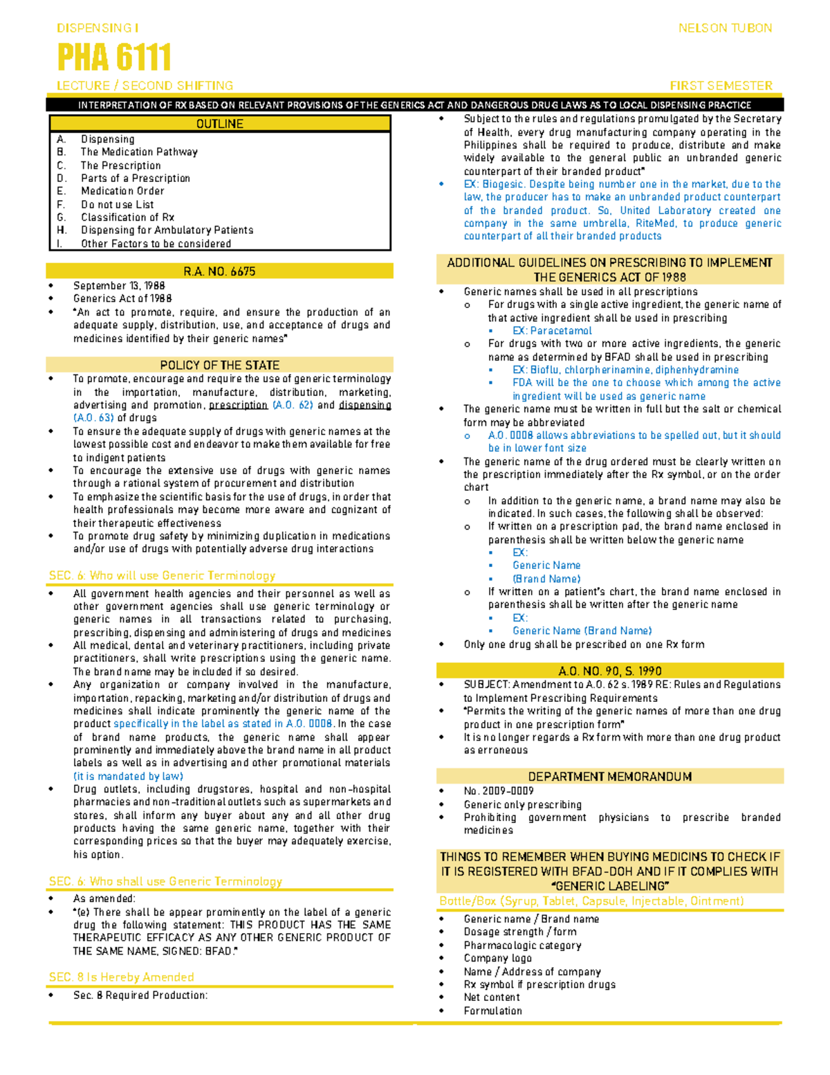 RA 6675 - PHA 6111 LEC Trans (studocu) - PHA 6111 LECTURE / SECOND ...