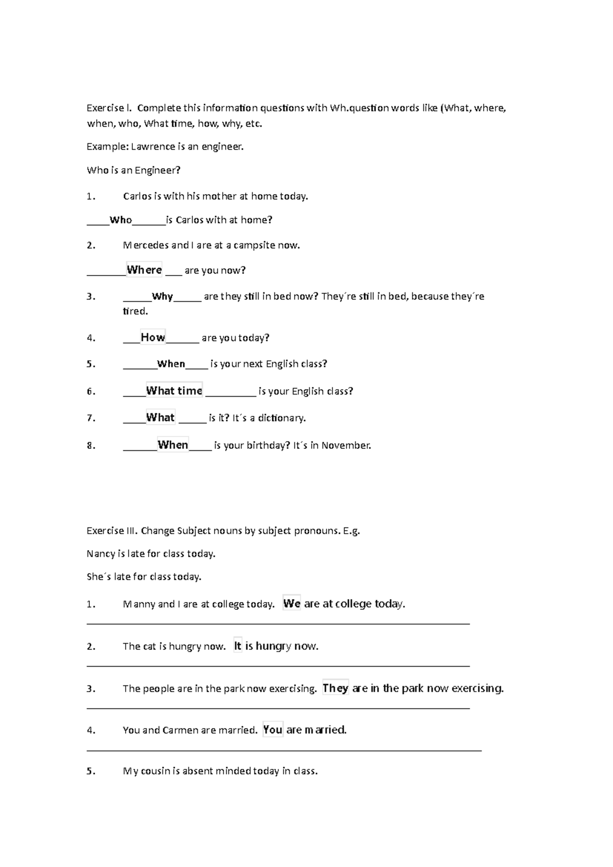 01-2023, Homework, The verb to be - Exercise l. Complete this ...