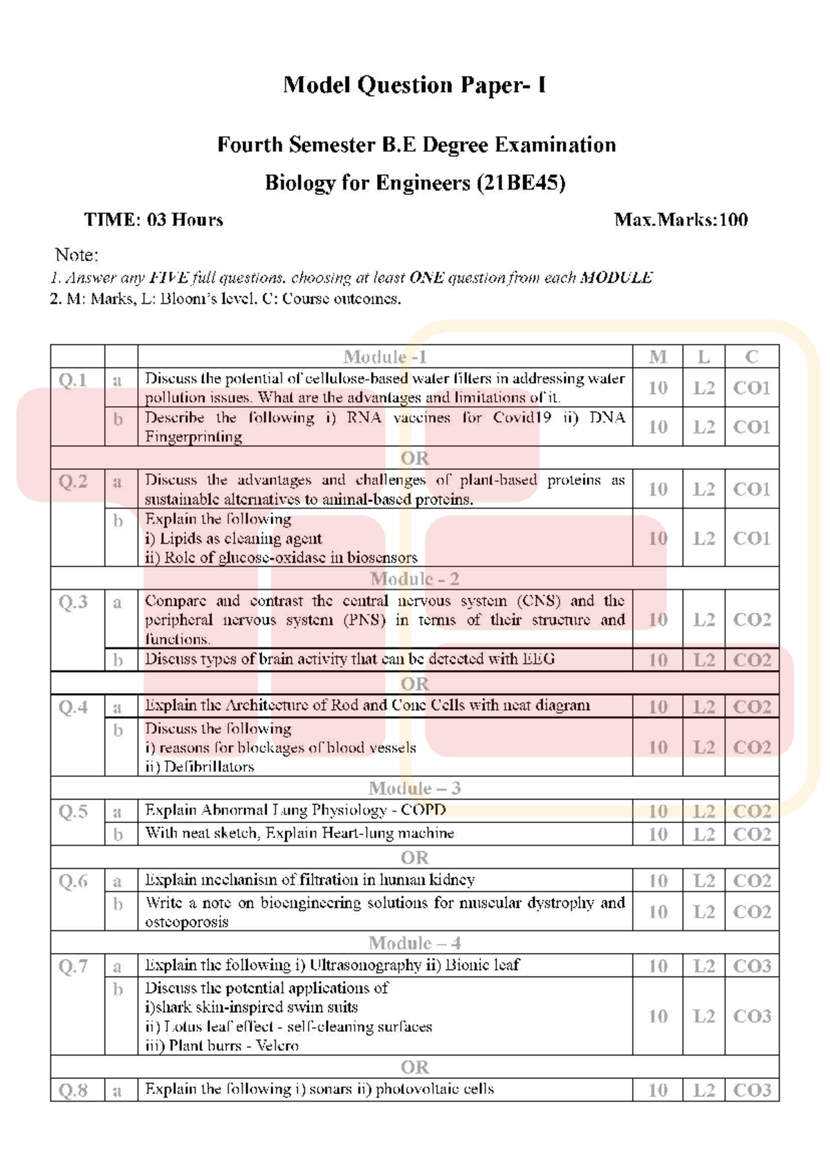 21be45 BIO Solved MQP - Model Question I Fourth Semester B Degree ...