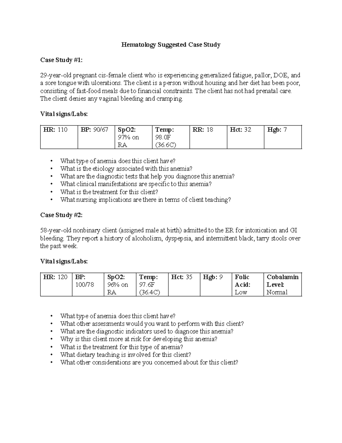 Hematology Case Study Answers - Hematology Suggested Case Study Case ...