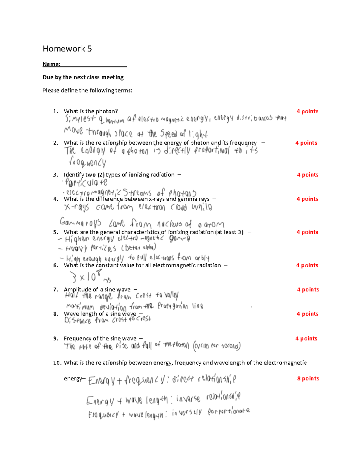 Pre Hw for week 5 - Homework 5 Name: ____________________ Due by the next class meeting Please ...