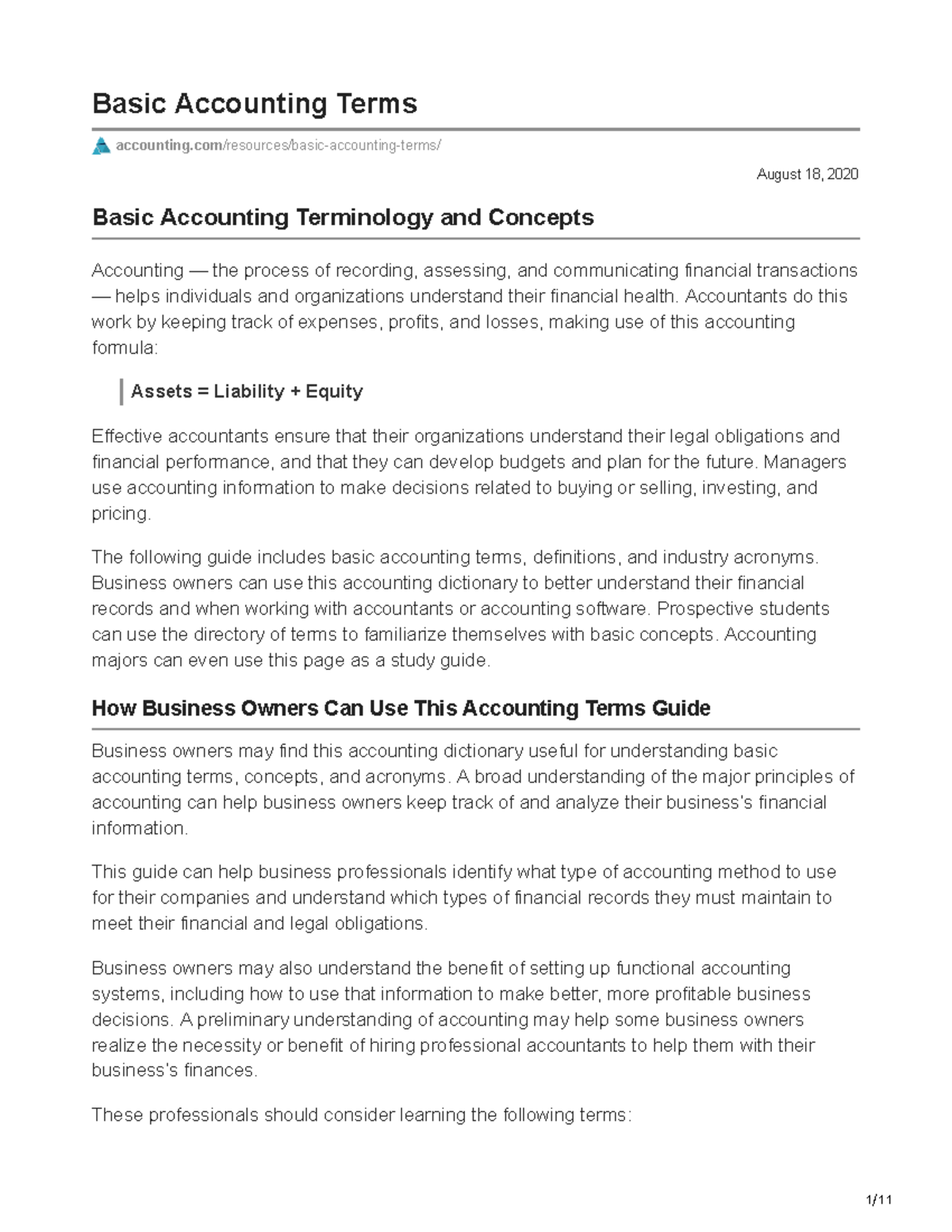 Accounting 101 - Basic Accounting - August 18, 2020 Basic Accounting ...