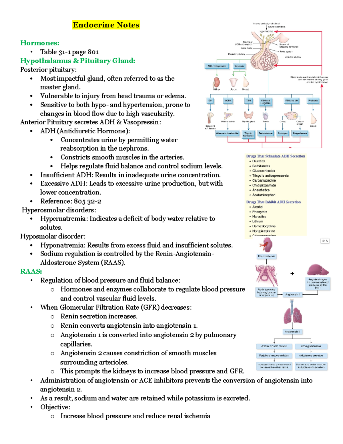 Endocrine Notes - Endocrine Notes Hormones: • Table 31-1 page 801 ...