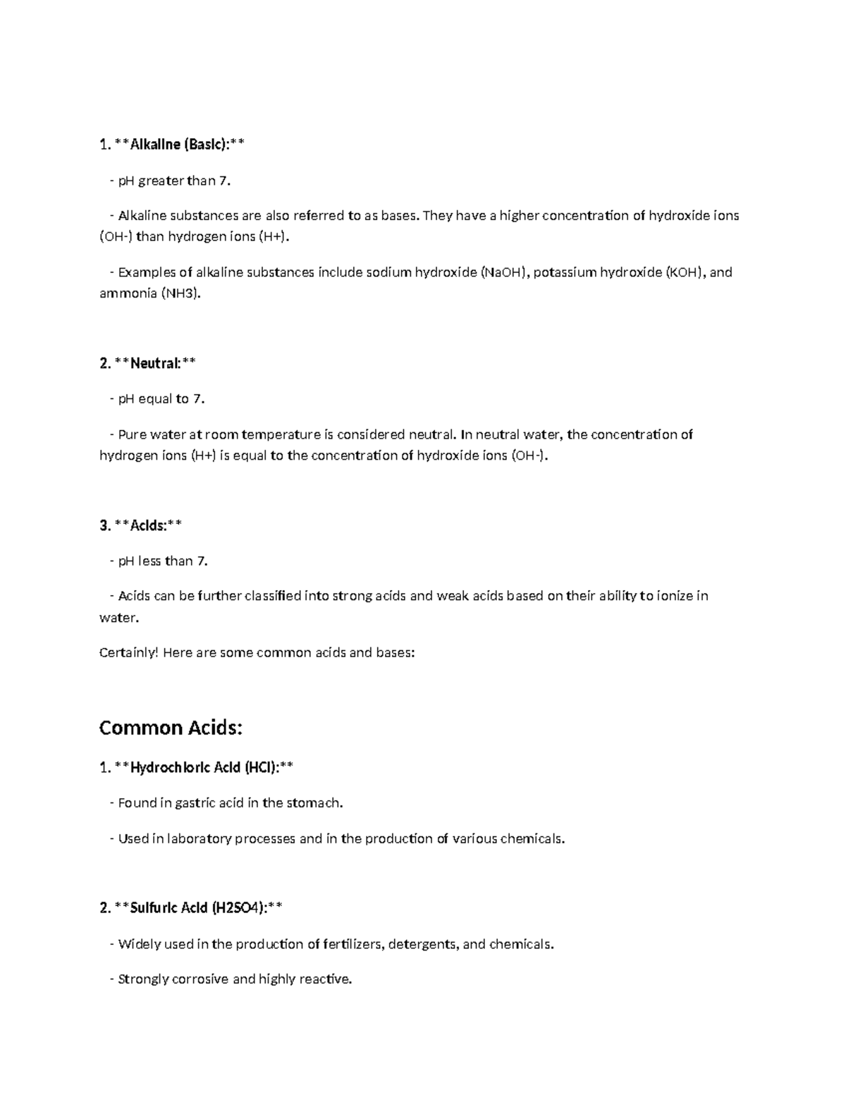 Chemistry assignment - 1. Alkaline (Basic): - pH greater than 7 ...
