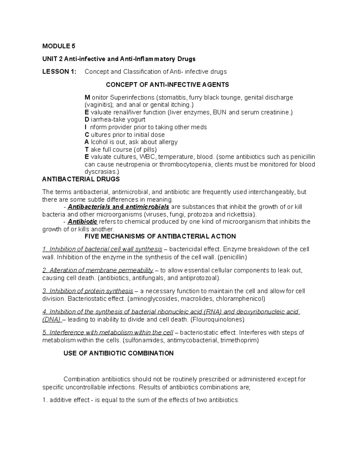 Nursing Anti-Infective and Anti-Inflammatory Drugs - MODULE 5 UNIT 2 ...