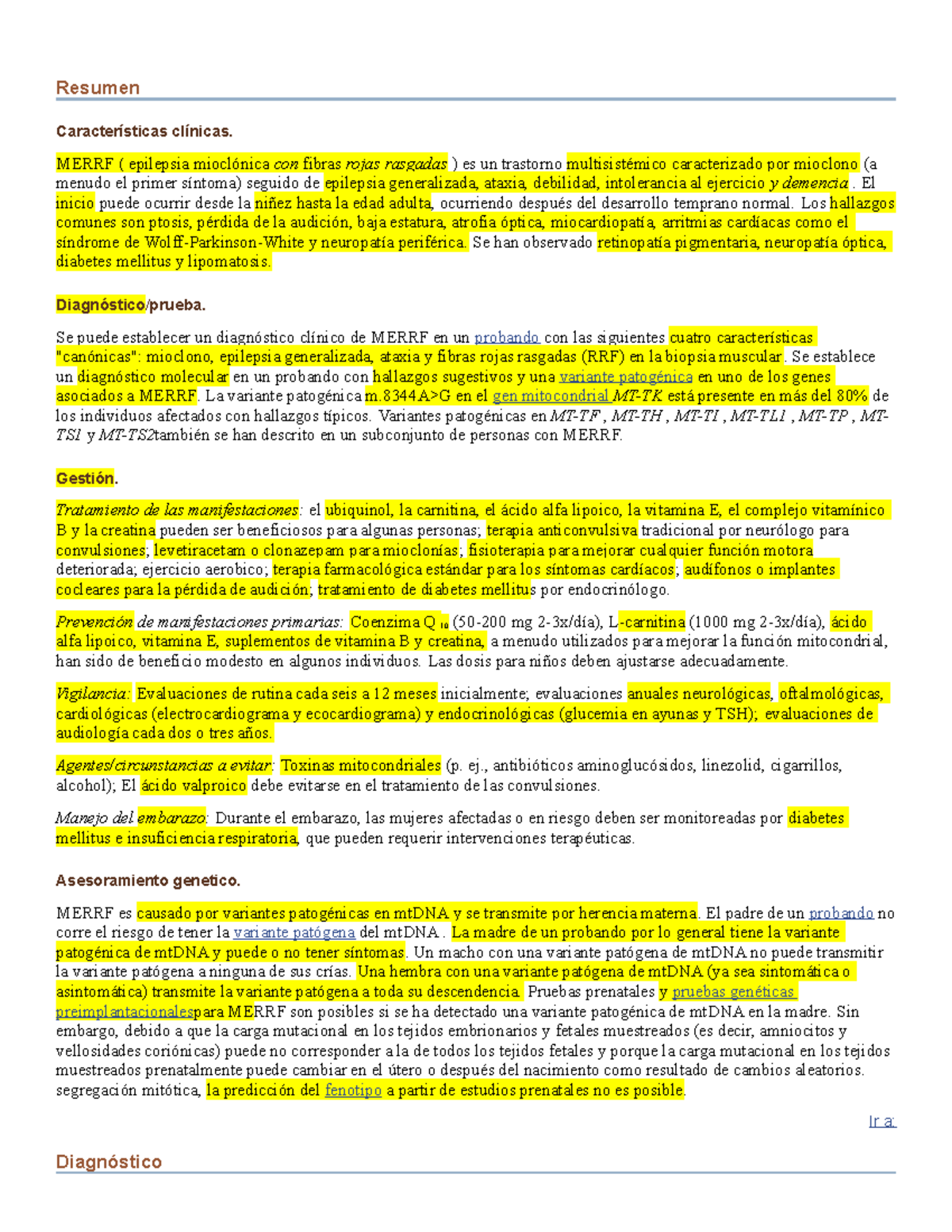 Resumen Merrf - Myoclonic Epilepsy and Ragged Red Fibers - Resumen ...