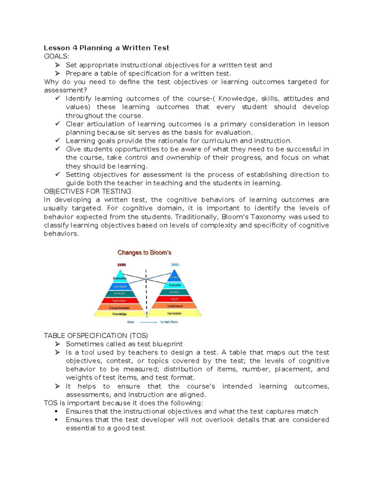 Lesson-4 - Lesson 4 Planning a Written Test GOALS: Set appropriate ...