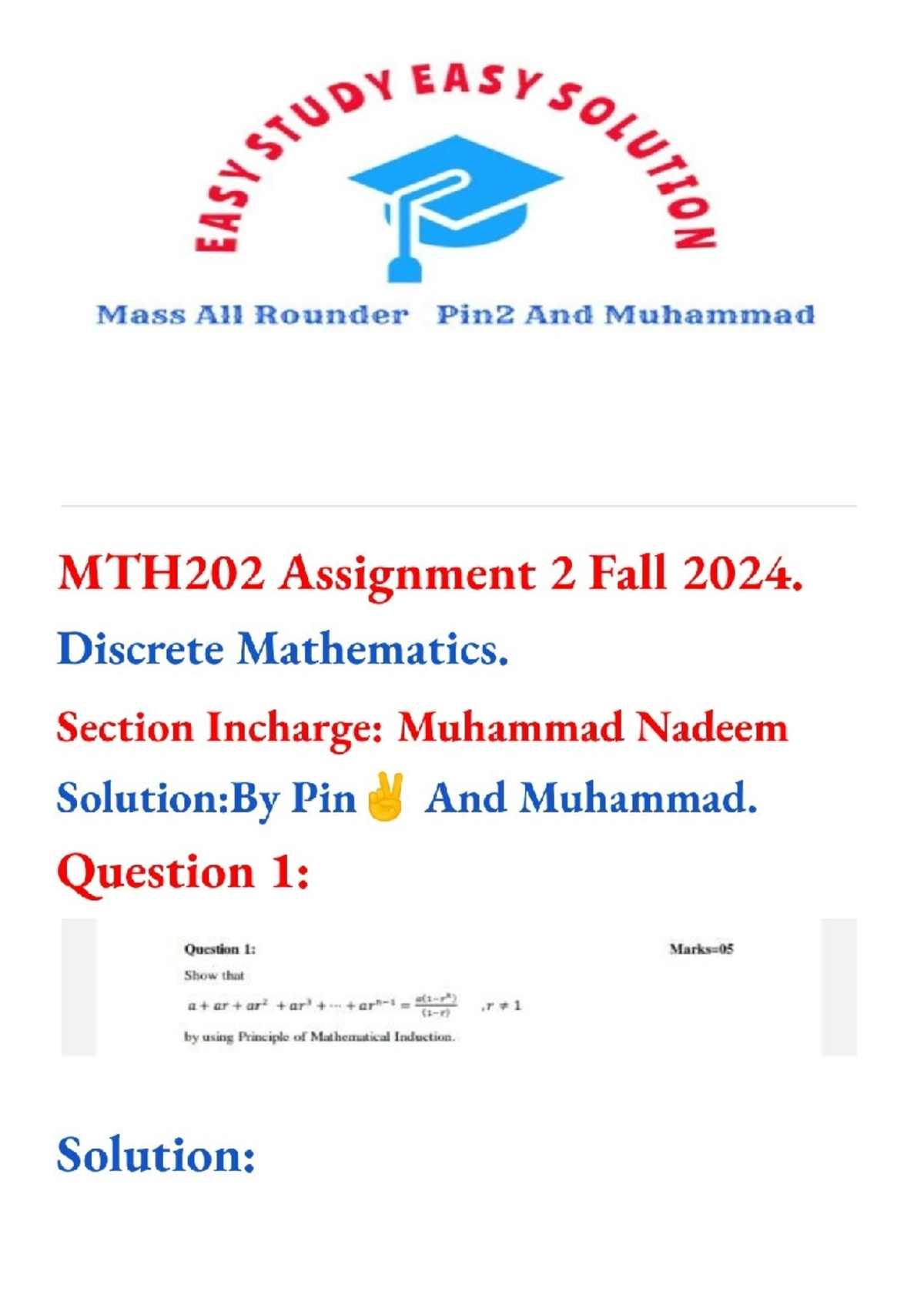 MTH202 Assignment 2024 M.Nadeem By Pin ️ And Muhammad - Computer science - Studocu