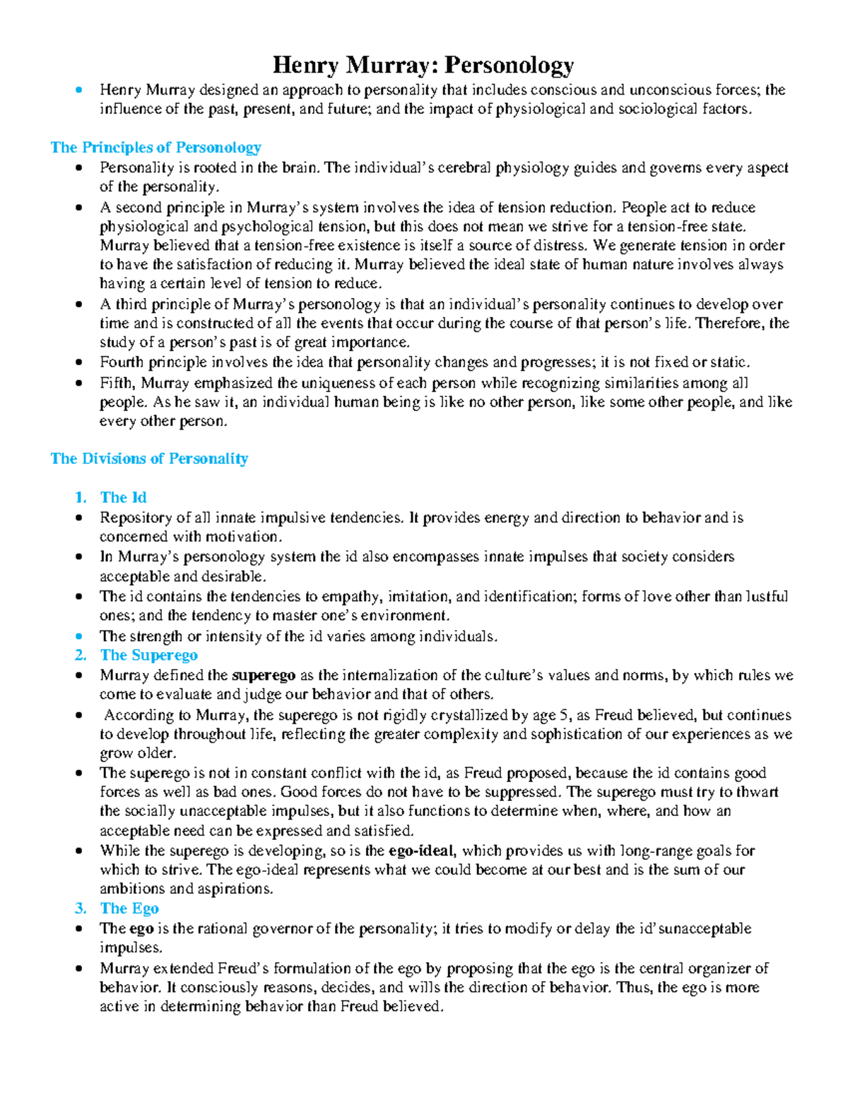 Henry Murray's Personality Theory - Henry Murray: Personology Henry ...