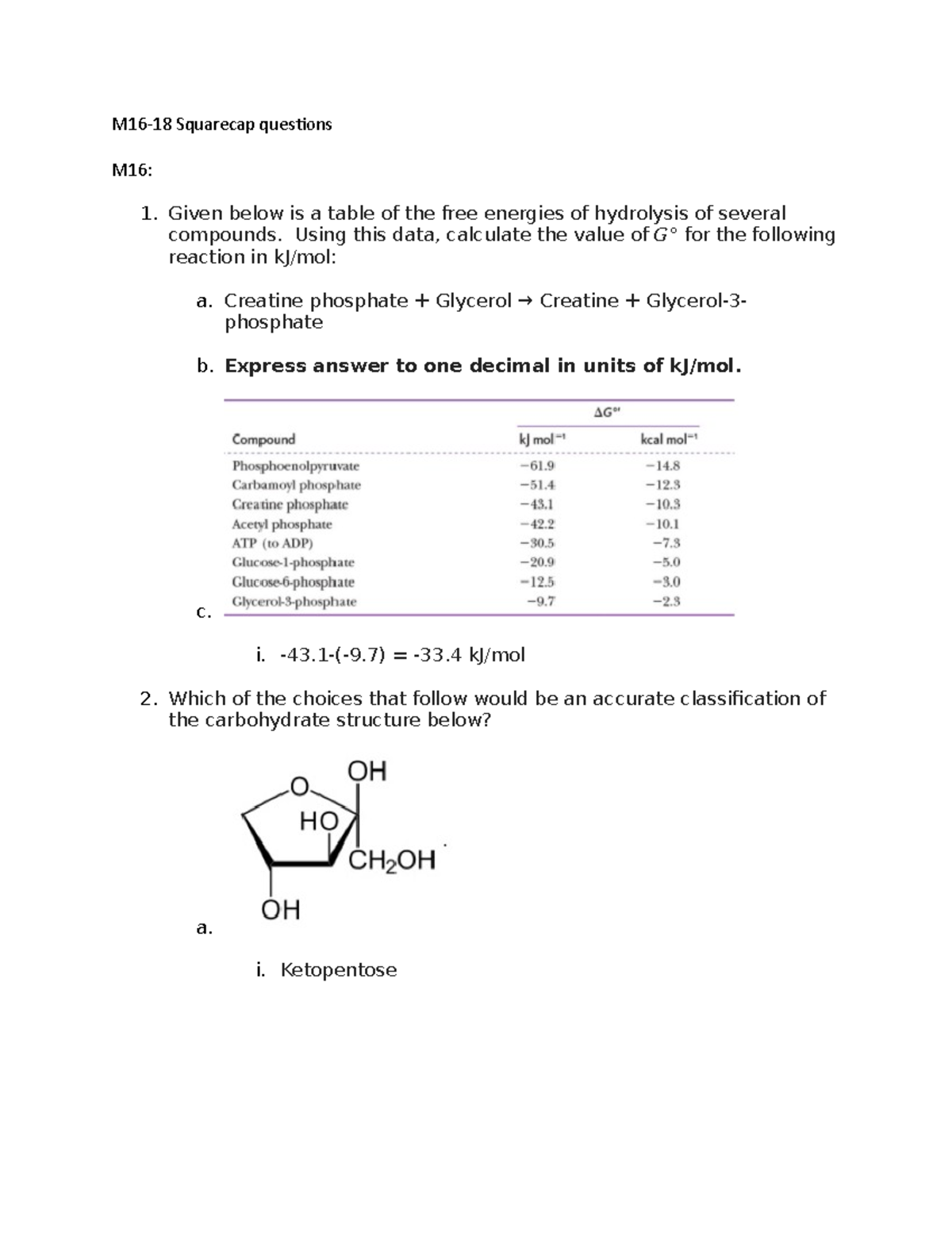 M16-18 squarecap questions - M16-18 Squarecap questions M16: Given below is a table of the free ...