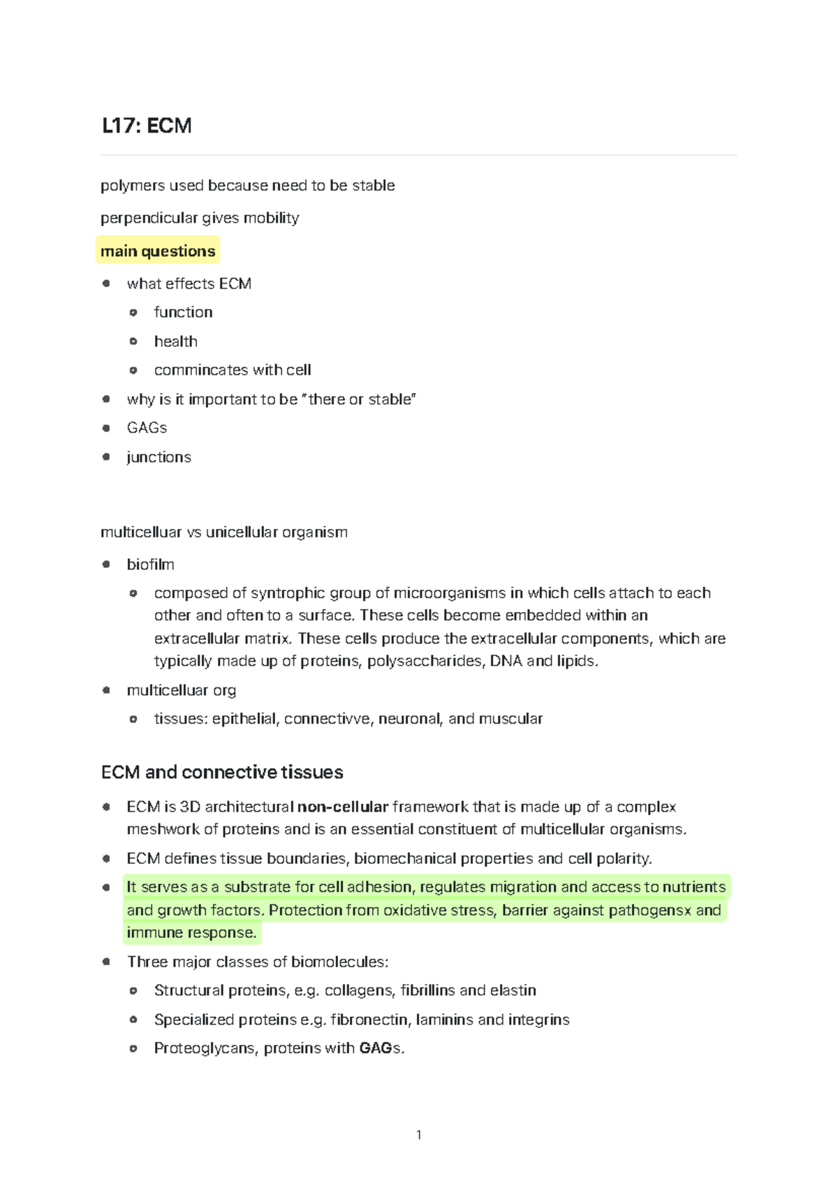 L17: ECM - ECM: characteristics, GAGs, and type of cell junctions - L17 ...