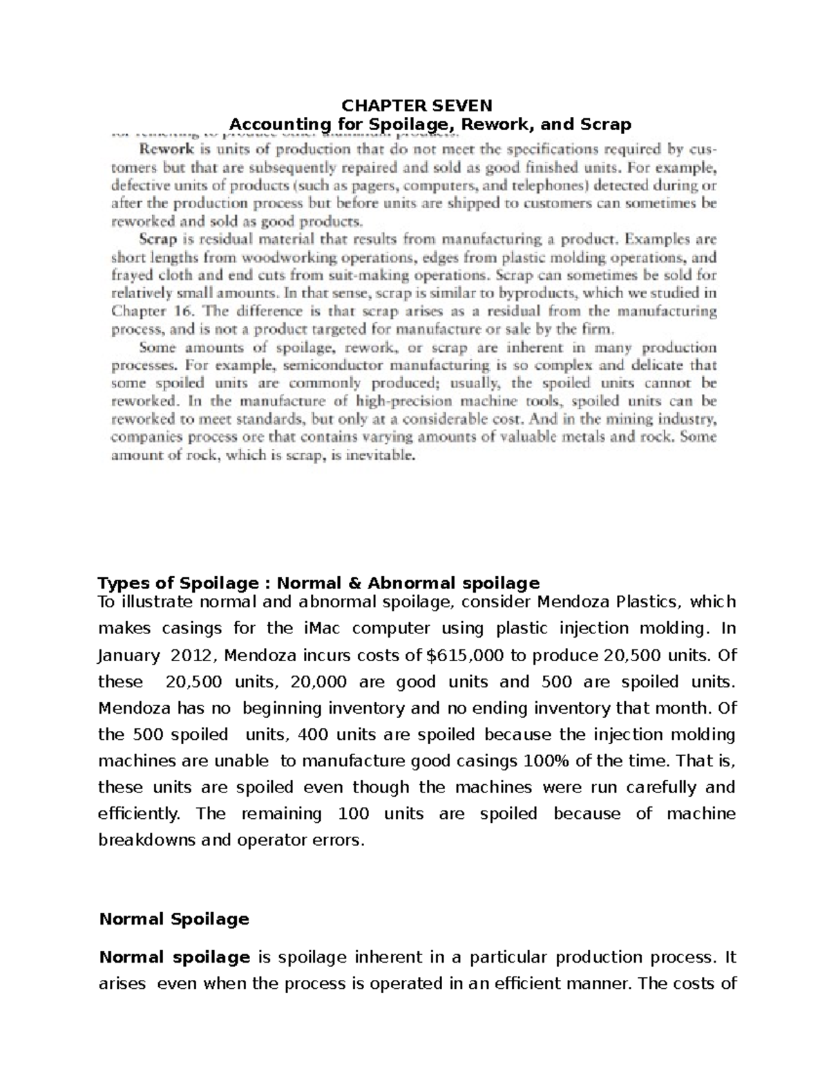 Spoilage note - CHAPTER SEVEN Accounting for Spoilage, Rework, and ...