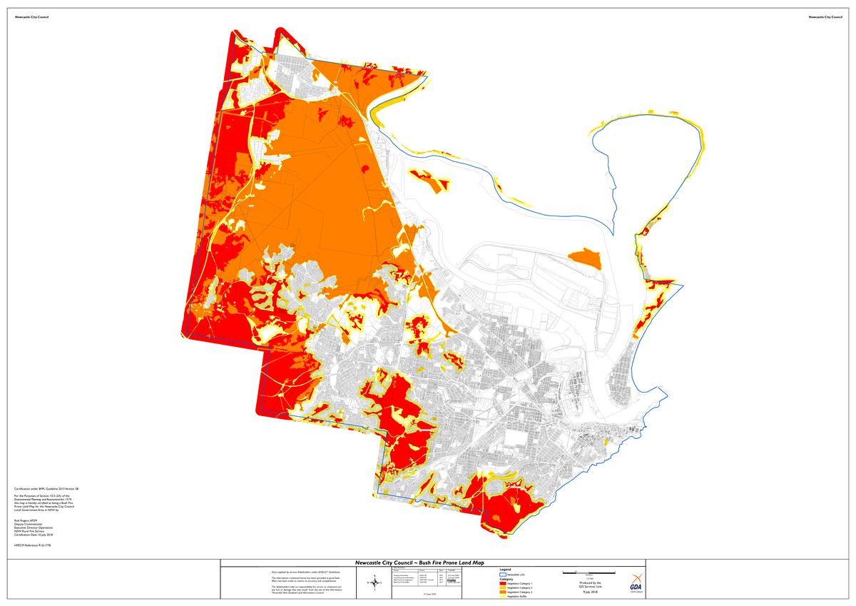 Newcastle Bush Fire Prone Land Map 10 July 2018