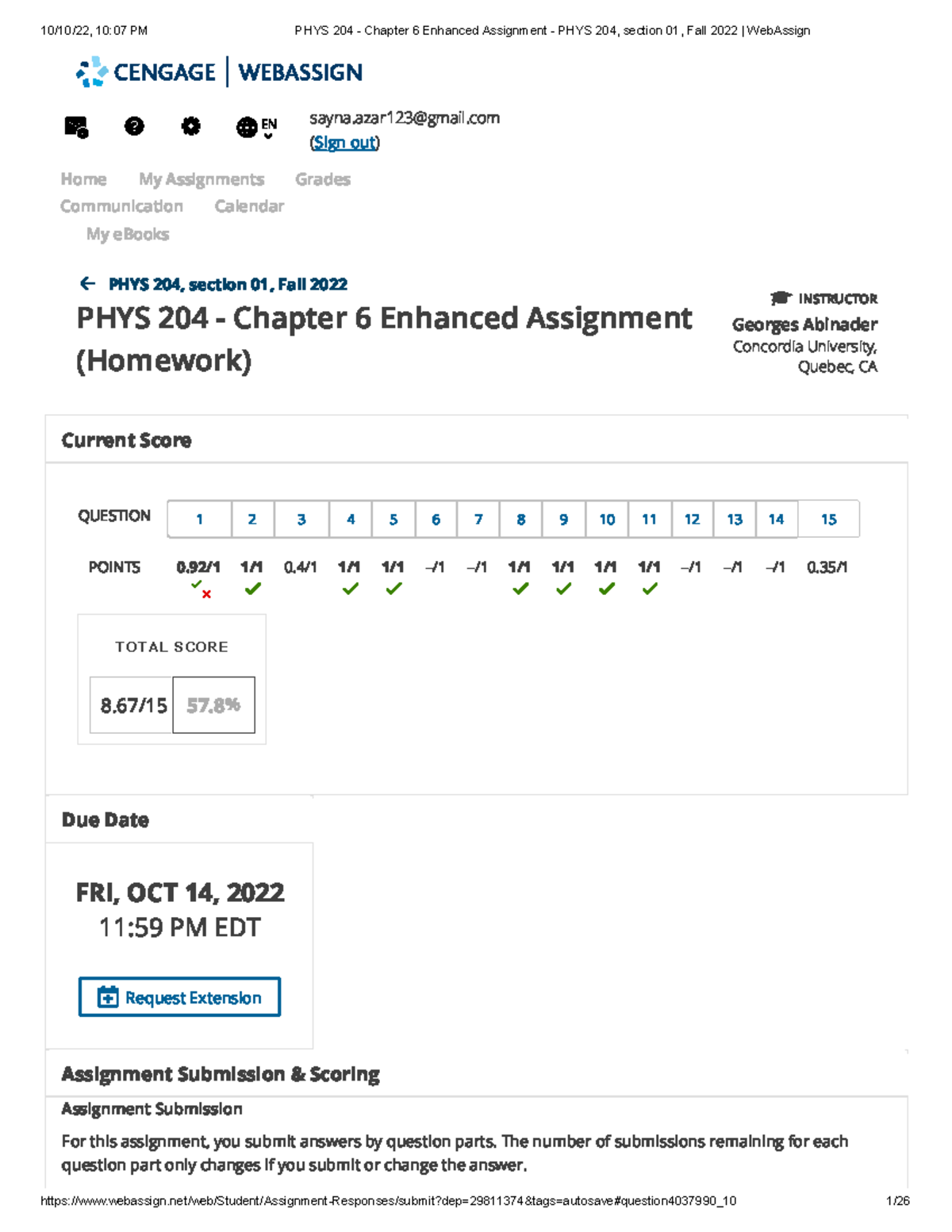 PHYS 204 - Chapter 6 Enhanced Assignment - PHYS 204, section 01, Fall 2022 Web Assign - EN - Studocu