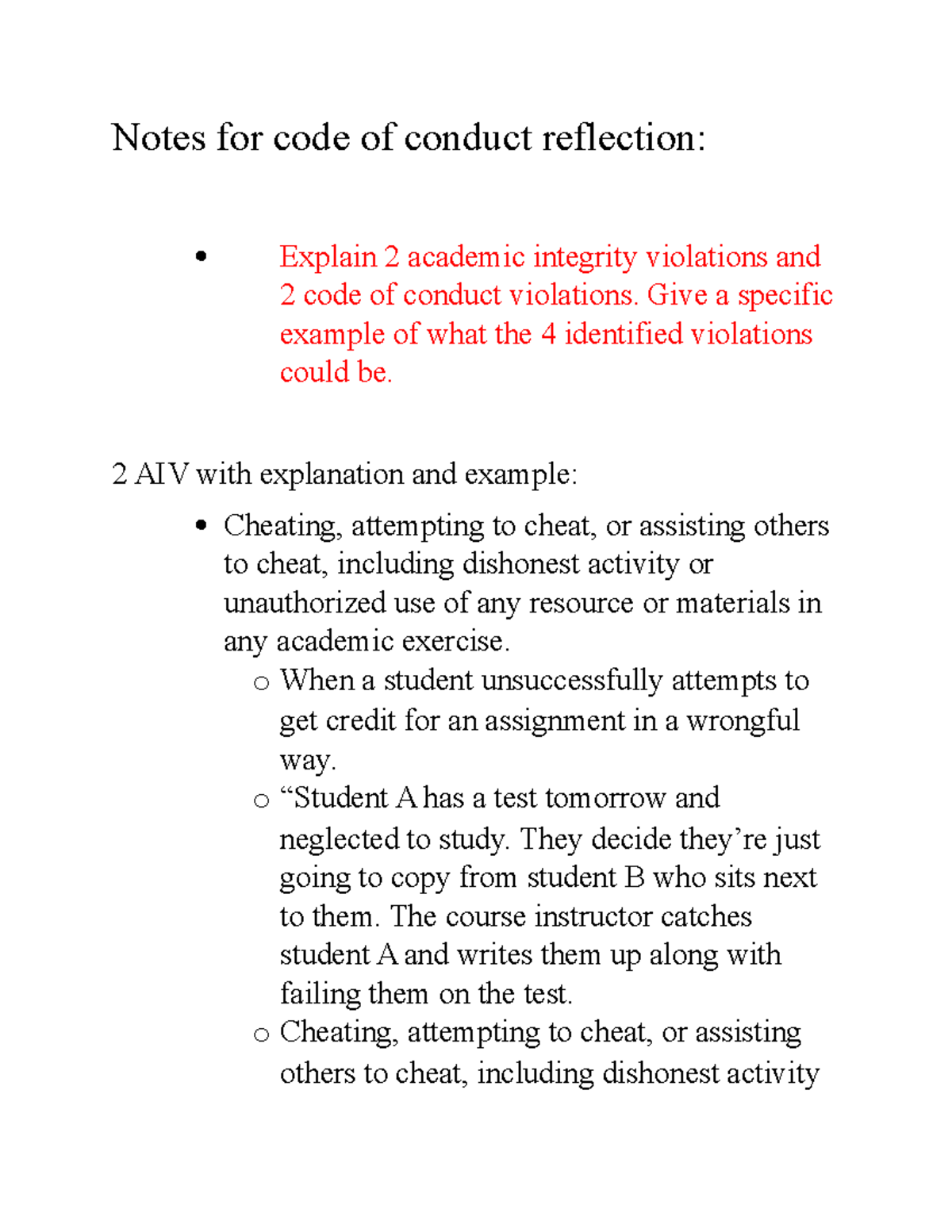 Reflection notes - Notes for code of conduct reflection: Explain 2 ...