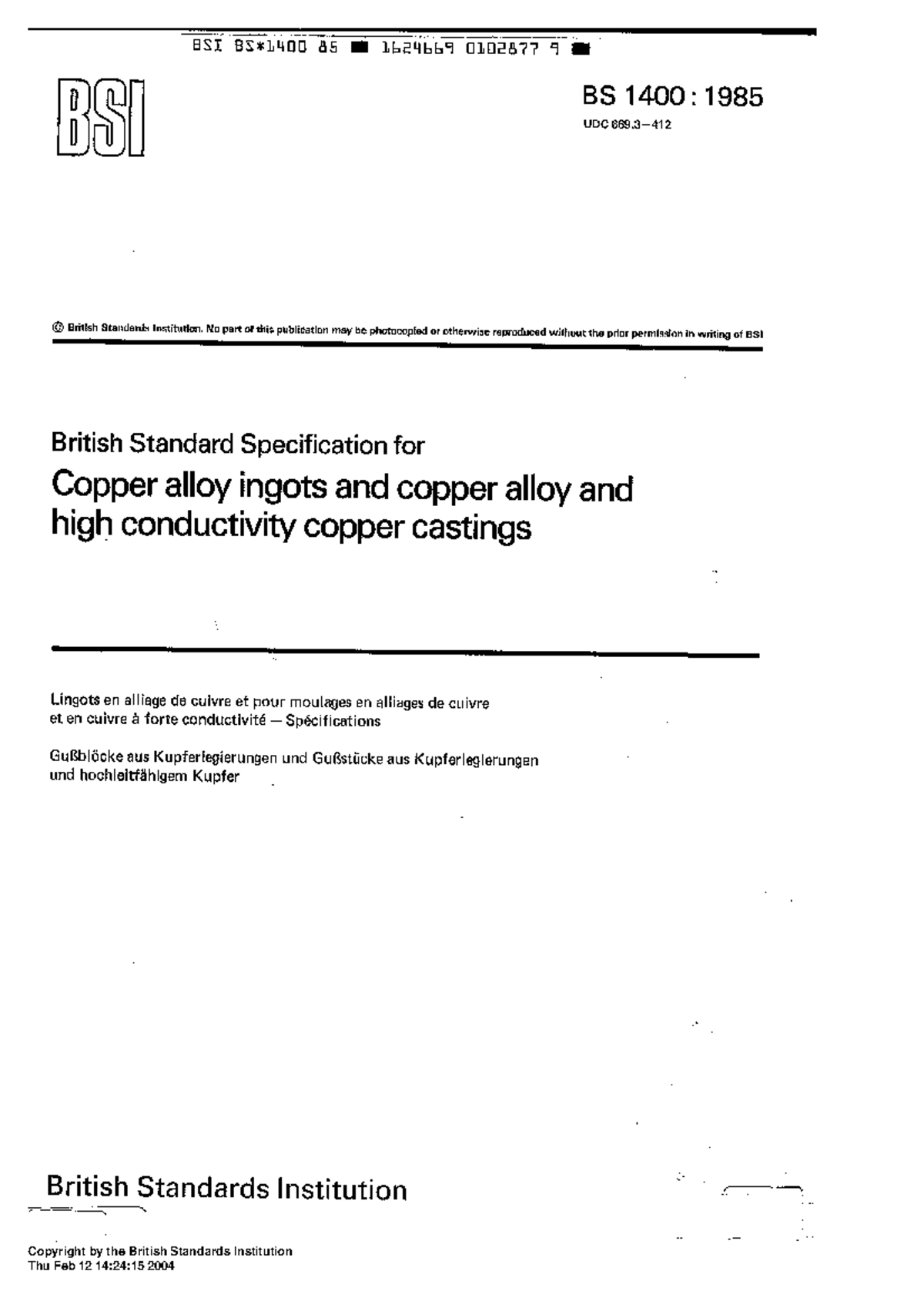 BS1400 AB2 SPEC - STANDARD - Biochemistry - Thu Feb 12 14:24:27 ...