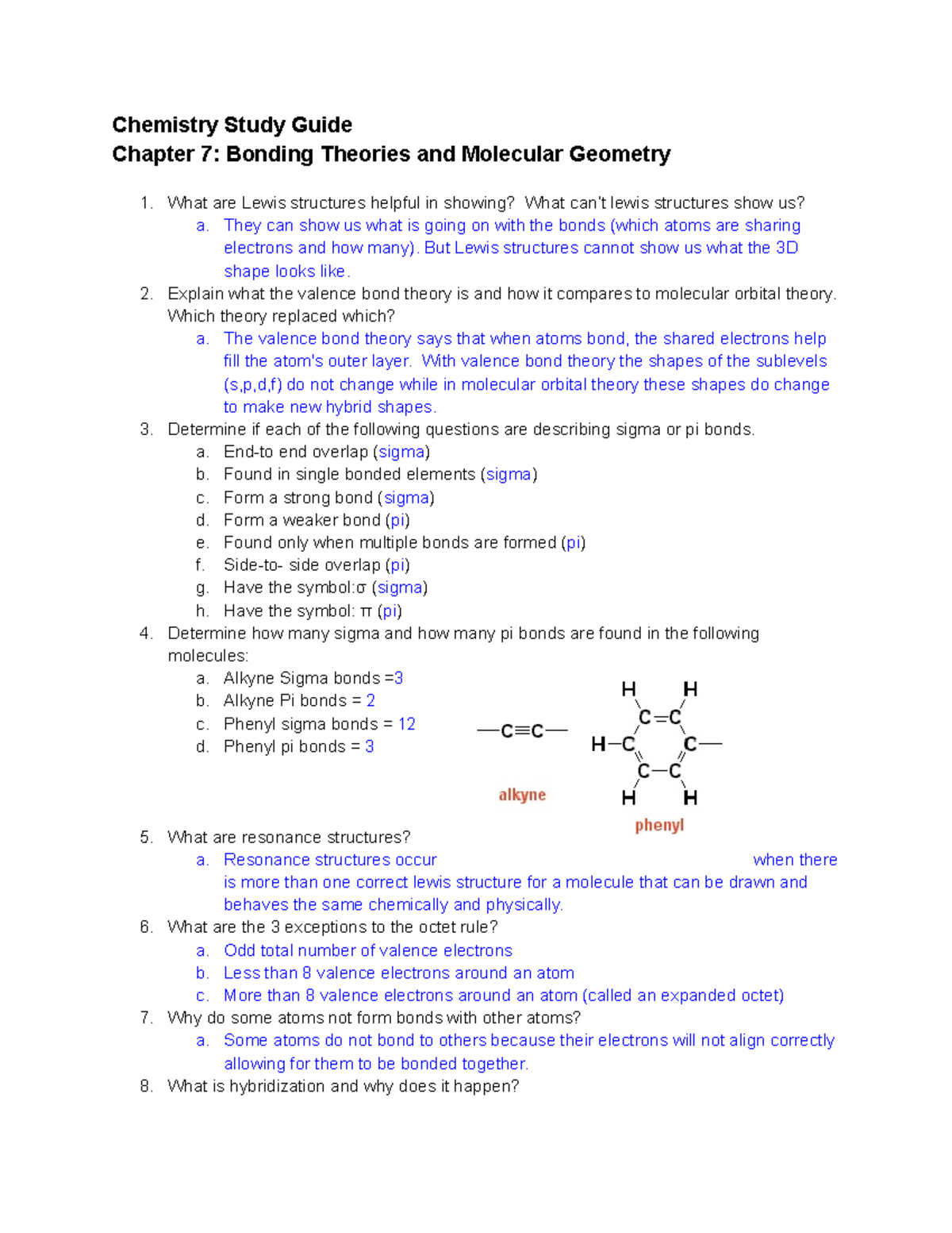Chemistry Bonds Molecular Geometry - Chemistry Study Guide Chapter 7 ...