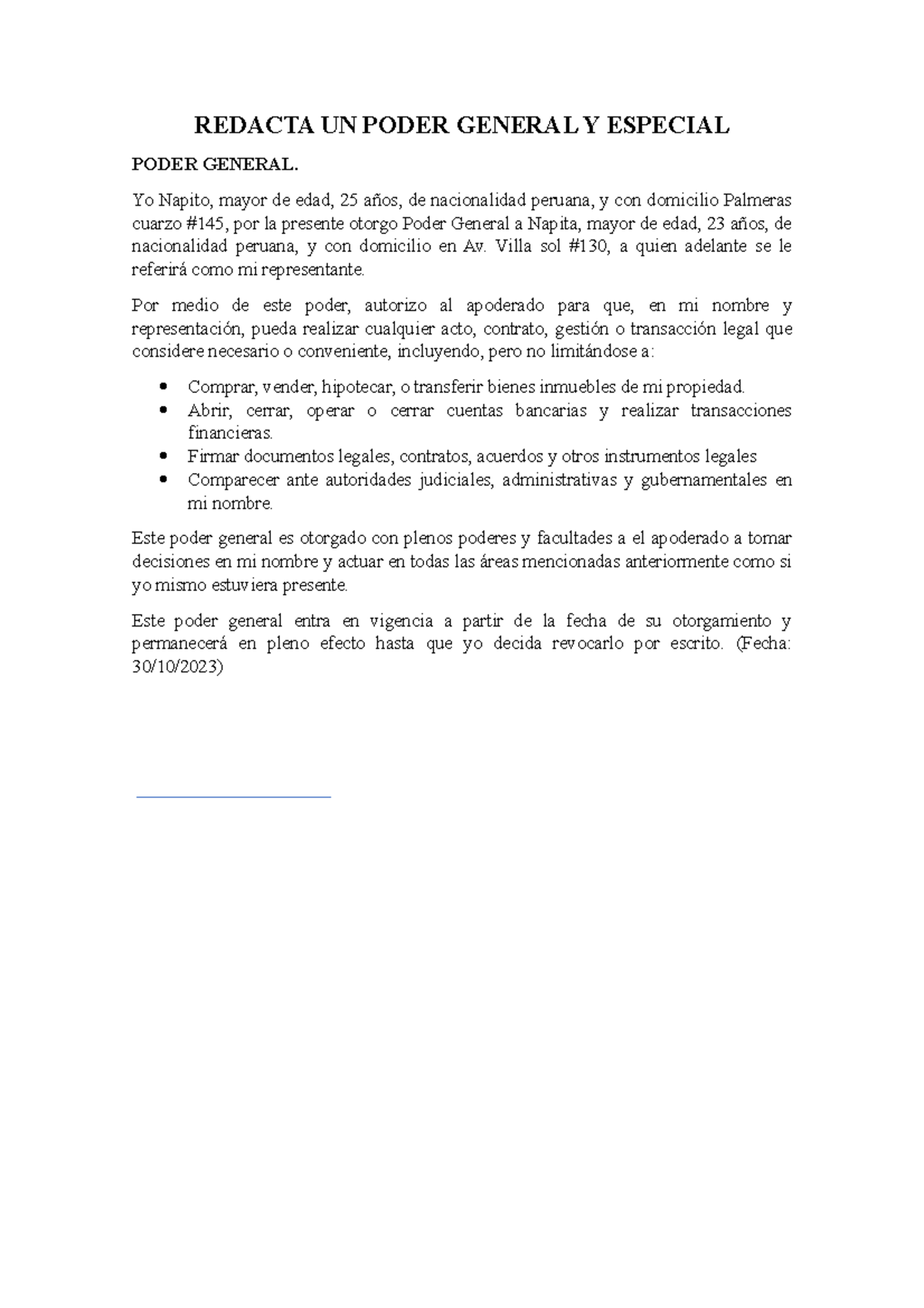 Redacta UN Poder General Y Especial - REDACTA UN PODER GENERAL Y ...