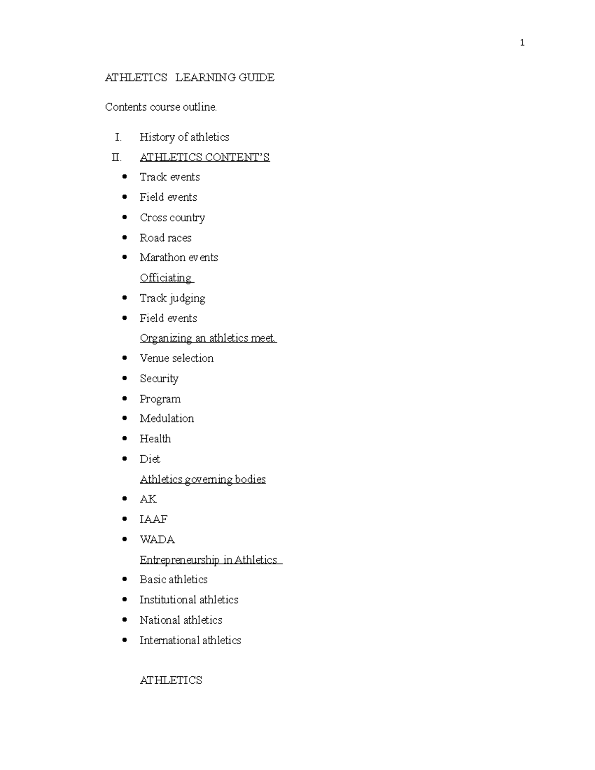 Athletics Learning Guide - Philosophy of Education - KU - Studocu