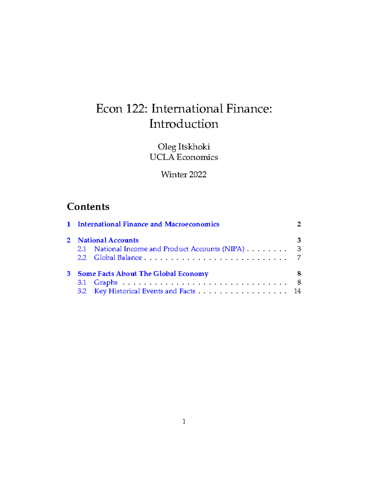 Ch1-Intro - Ch1 - Econ 122: International Finance: Introduction Oleg Itskhoki UCLA Economics ...