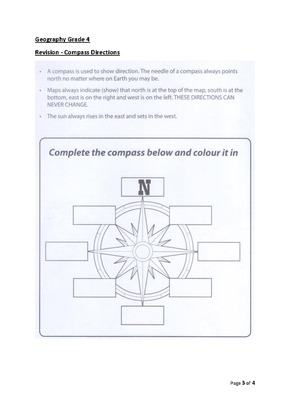 Revision-social science grade 4 compass directions - Page 3 of 4 ...