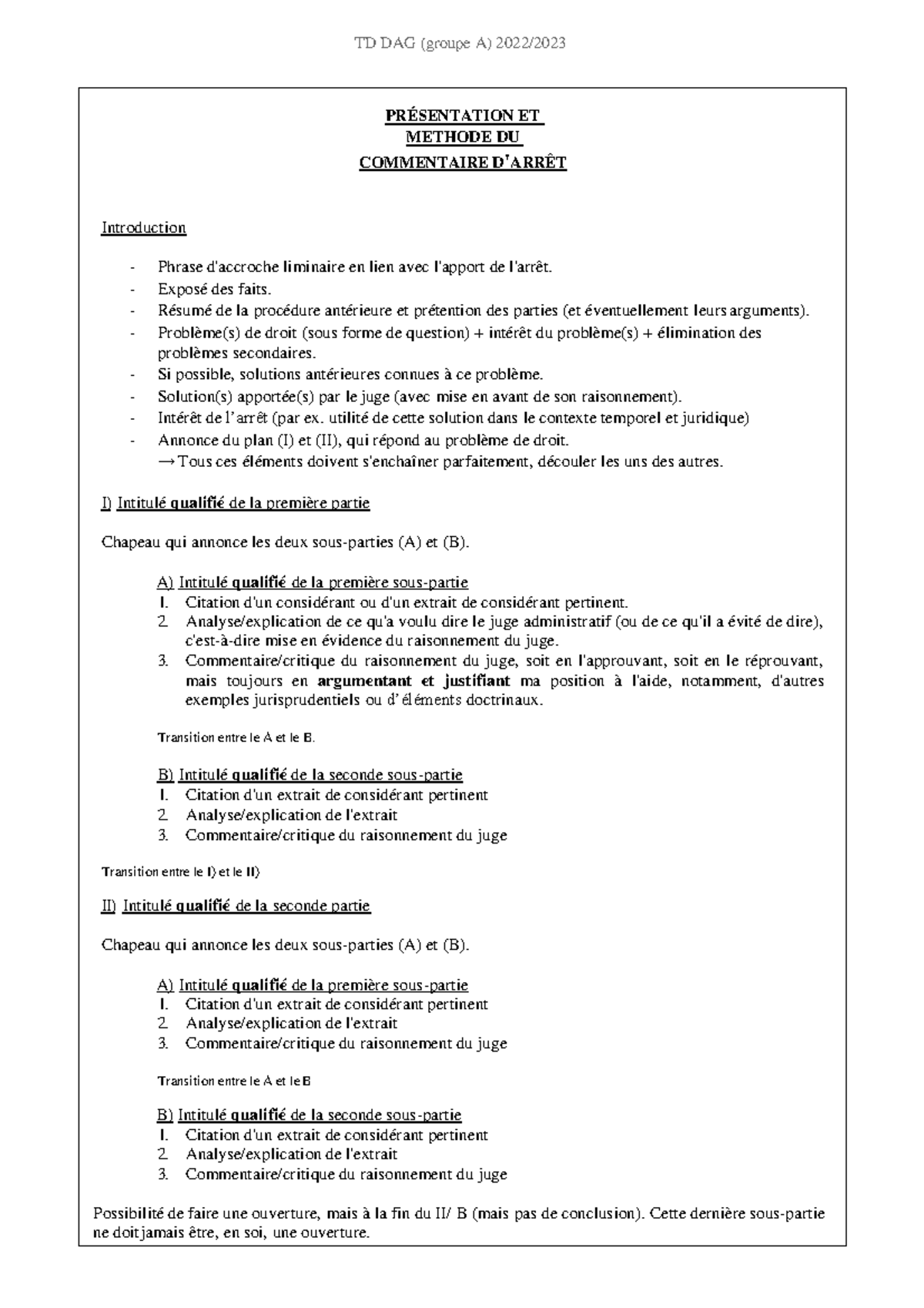 Présentation et structure dun commentaire darrêt - TD DAG (groupe A ...