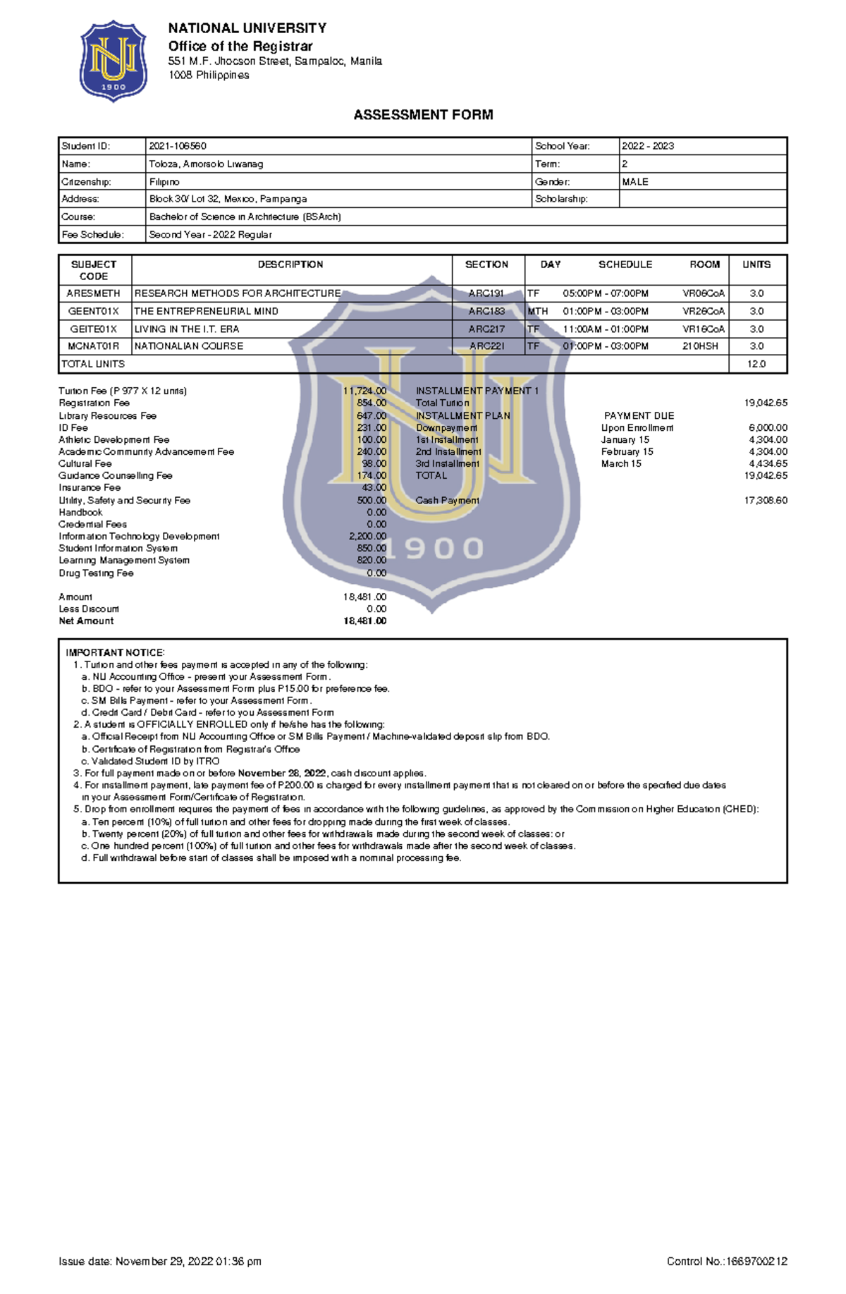 Assessment Form-2021-106560 - NATIONAL UNIVERSITY Office of the ...