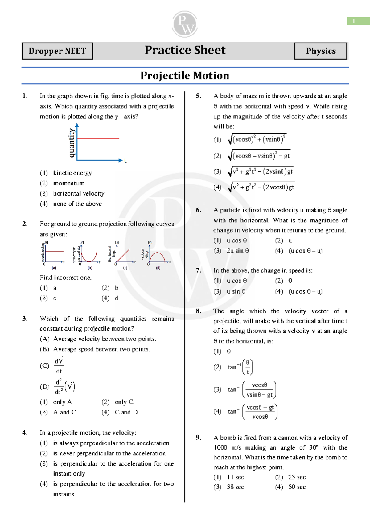 Practice Sheet Projectile Motion Physics Saurav Sir Megha - Practice ...