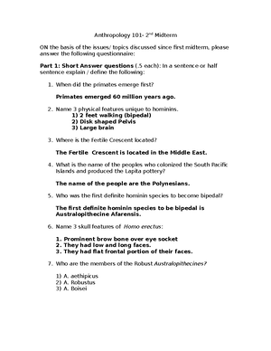 Anthropology 101 second midterm study guide - Anthropology 101 Quiz #2 ...