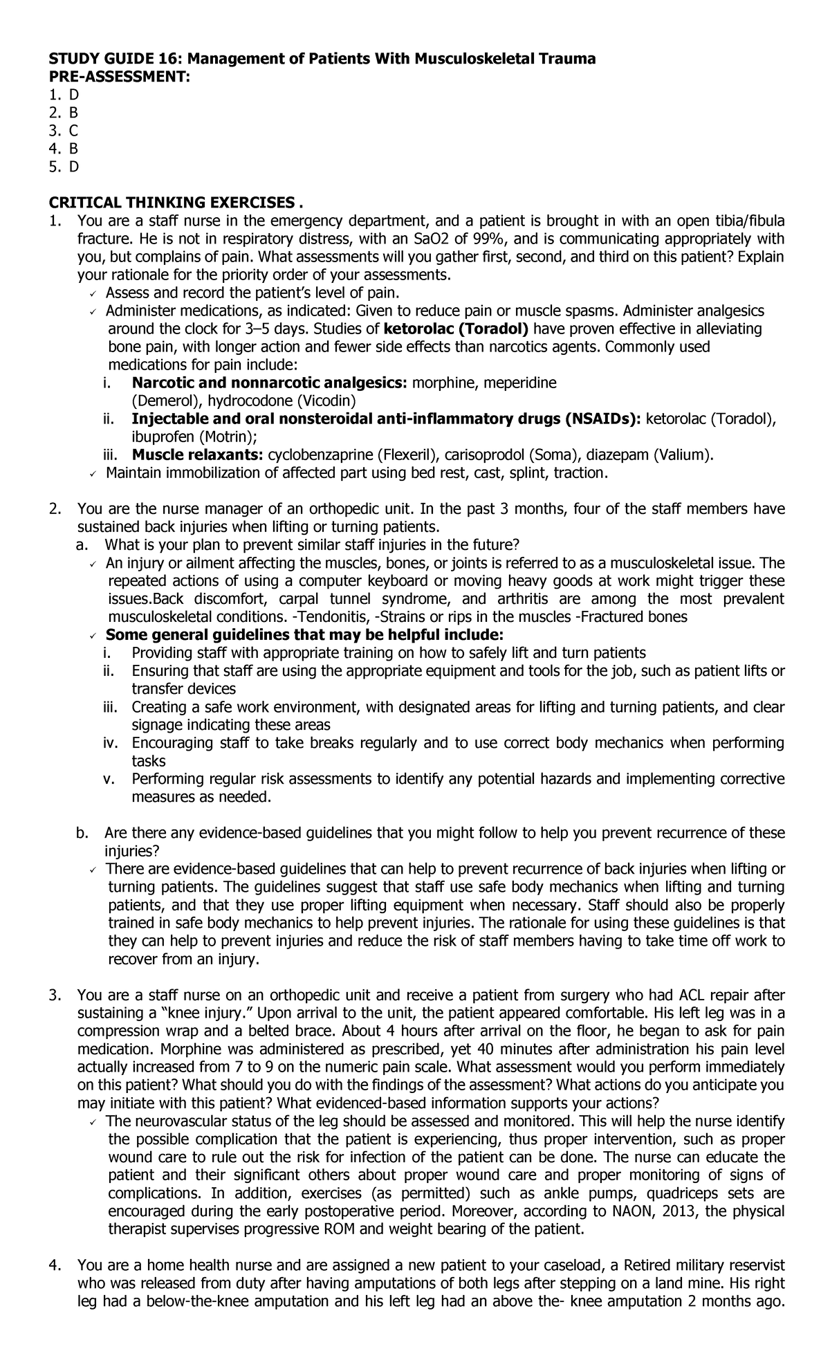 Management of Patients With Musculoskeletal Trauma - STUDY GUIDE 16 ...