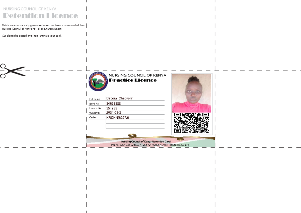 Debora reg retention licence 403717 - Nursing Council of Kenya ...