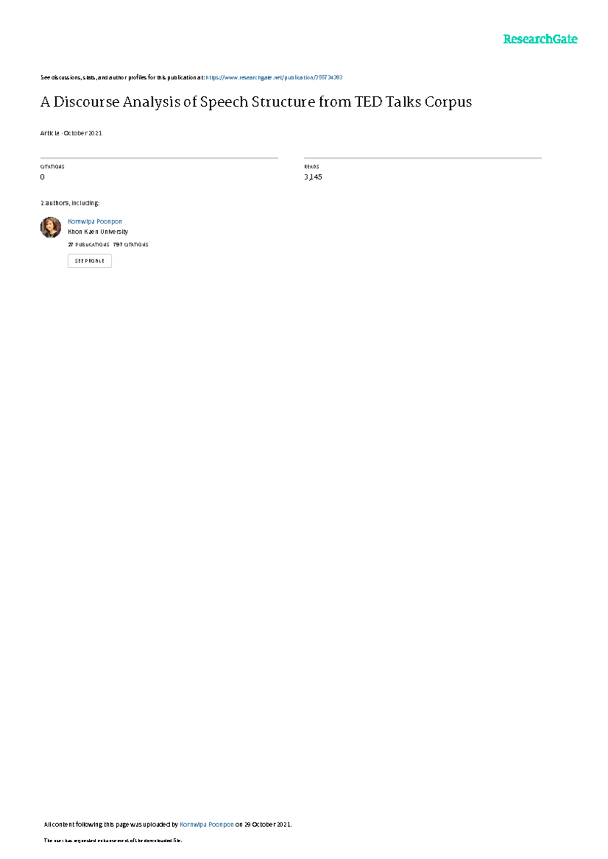 A Discourse Analysis of Speech Structure from TED Talks Corpus - The ...