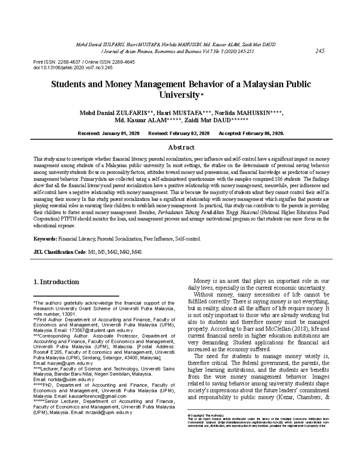 Money management researches by Malaysian university - / Journal of ...