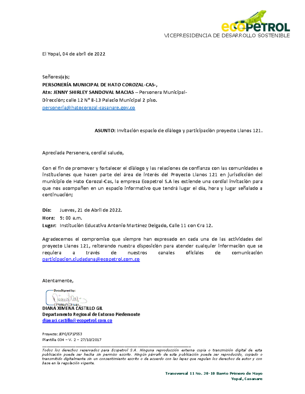 Personeria - CSACSA - Plantilla 034 – V. 2 – 27/10/ - Studocu