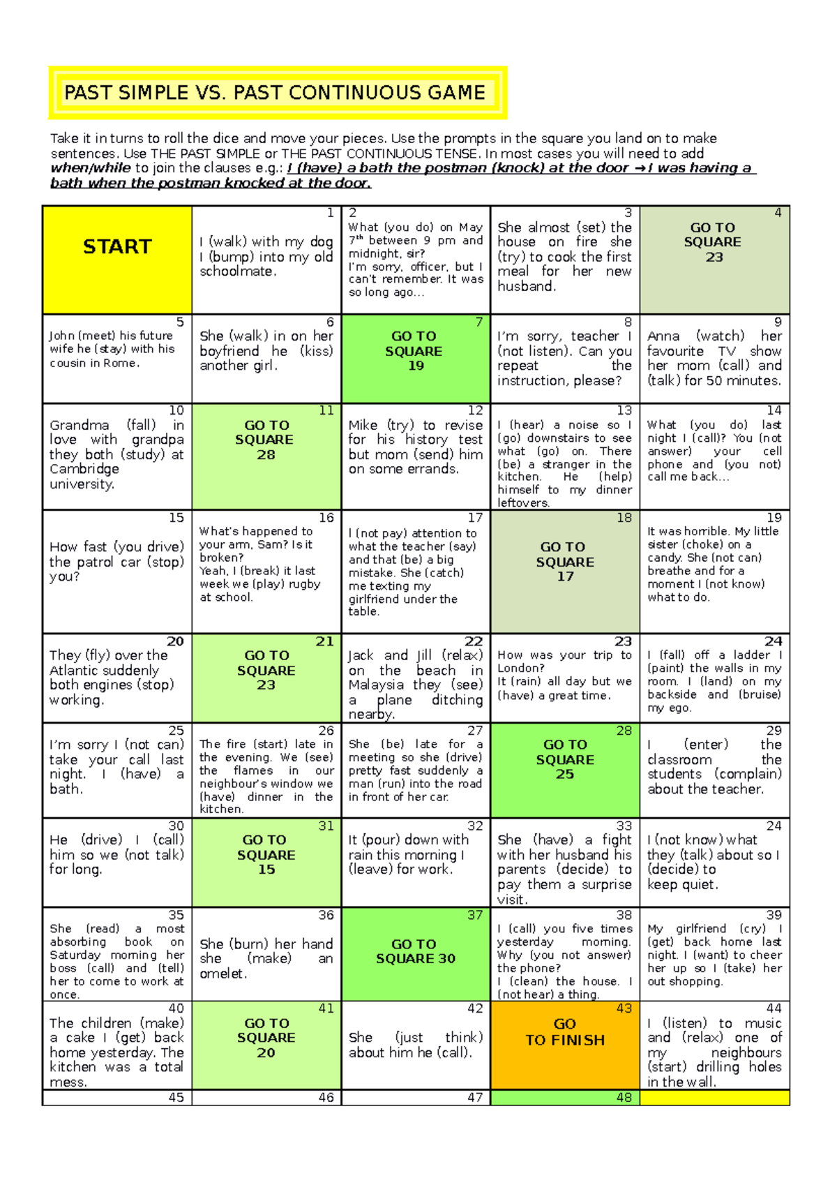 Past-simple-vs-past-continuous-game-boardgames 94065 - PAST SIMPLE VS ...