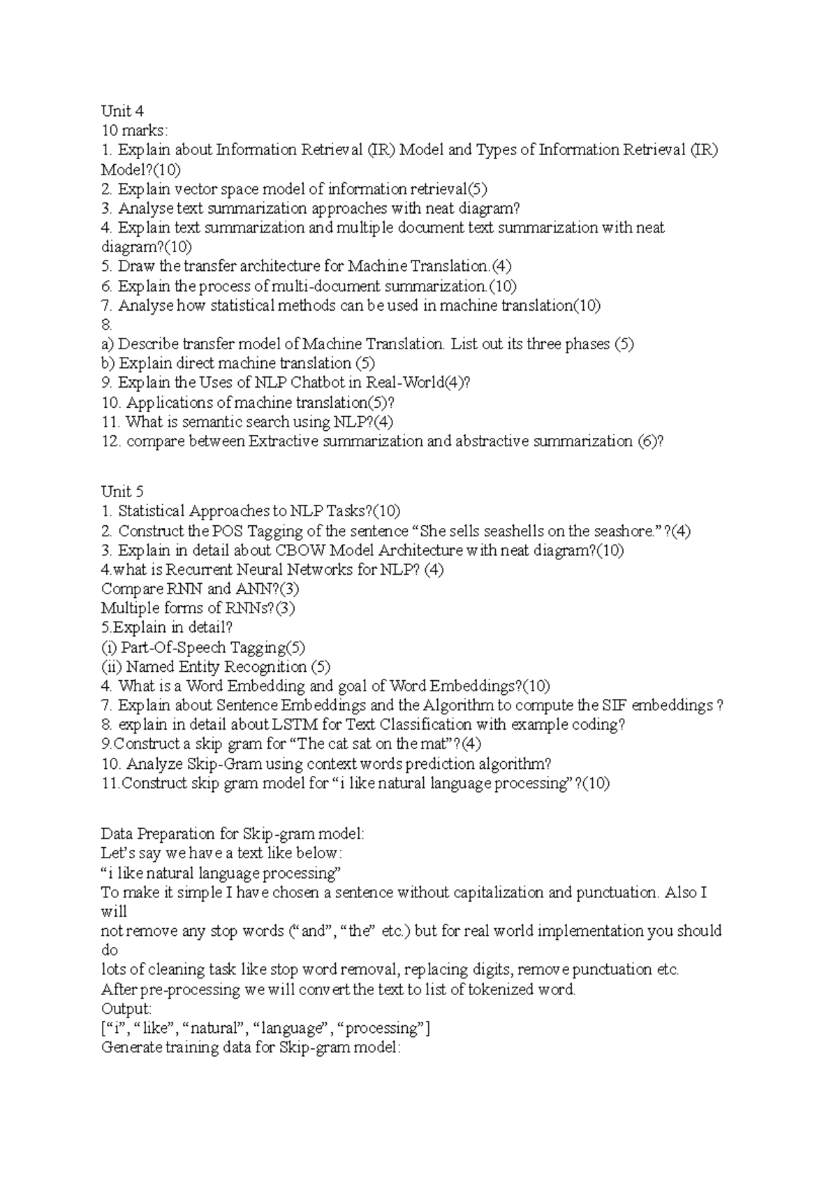 NLP Question BANK 2023 - Unit 4 10 marks: Explain about Information Retrieval (IR) Model and ...