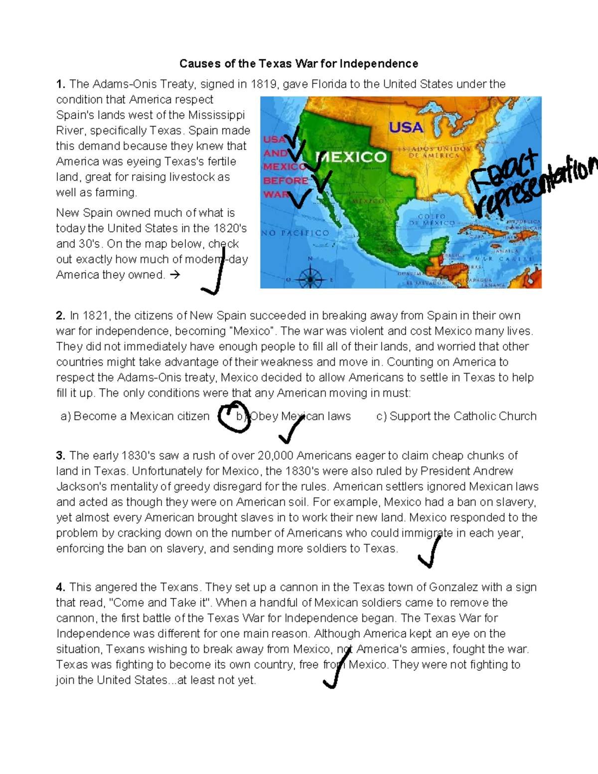 American History - Causes of the Texas War for Independence Notes ...